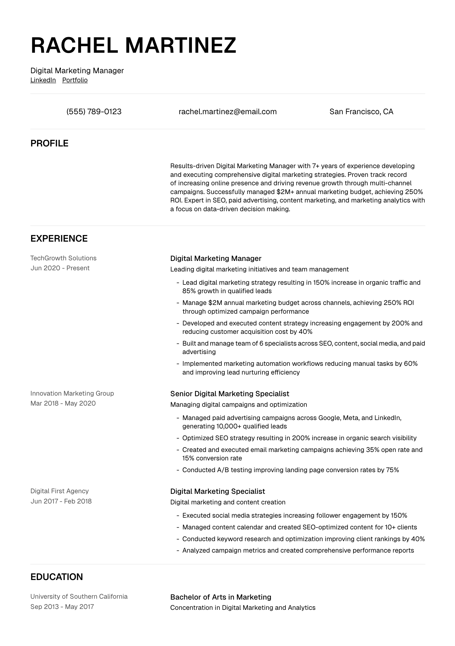 Digital Marketing Manager Resume Example & Tips | Professional Template ...