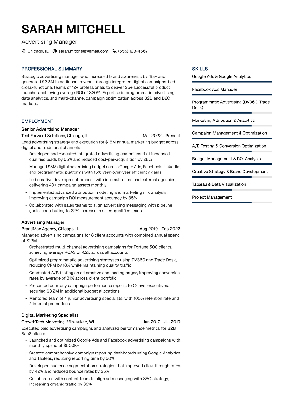 Advertising Manager Resume Example & Writing Guide | UseResume