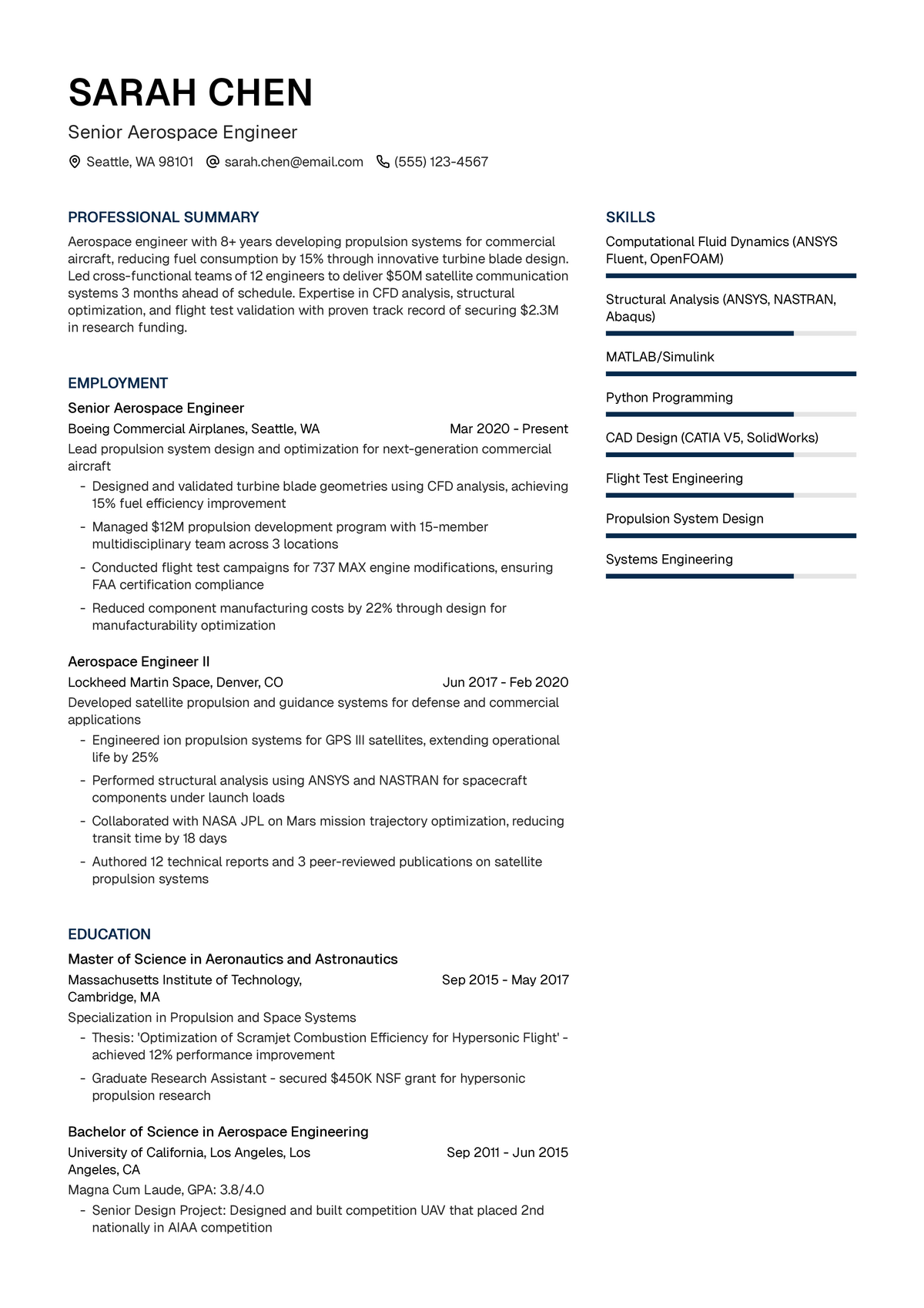 Aerospace Engineer Resume Example & Writing Guide | UseResume AI ...