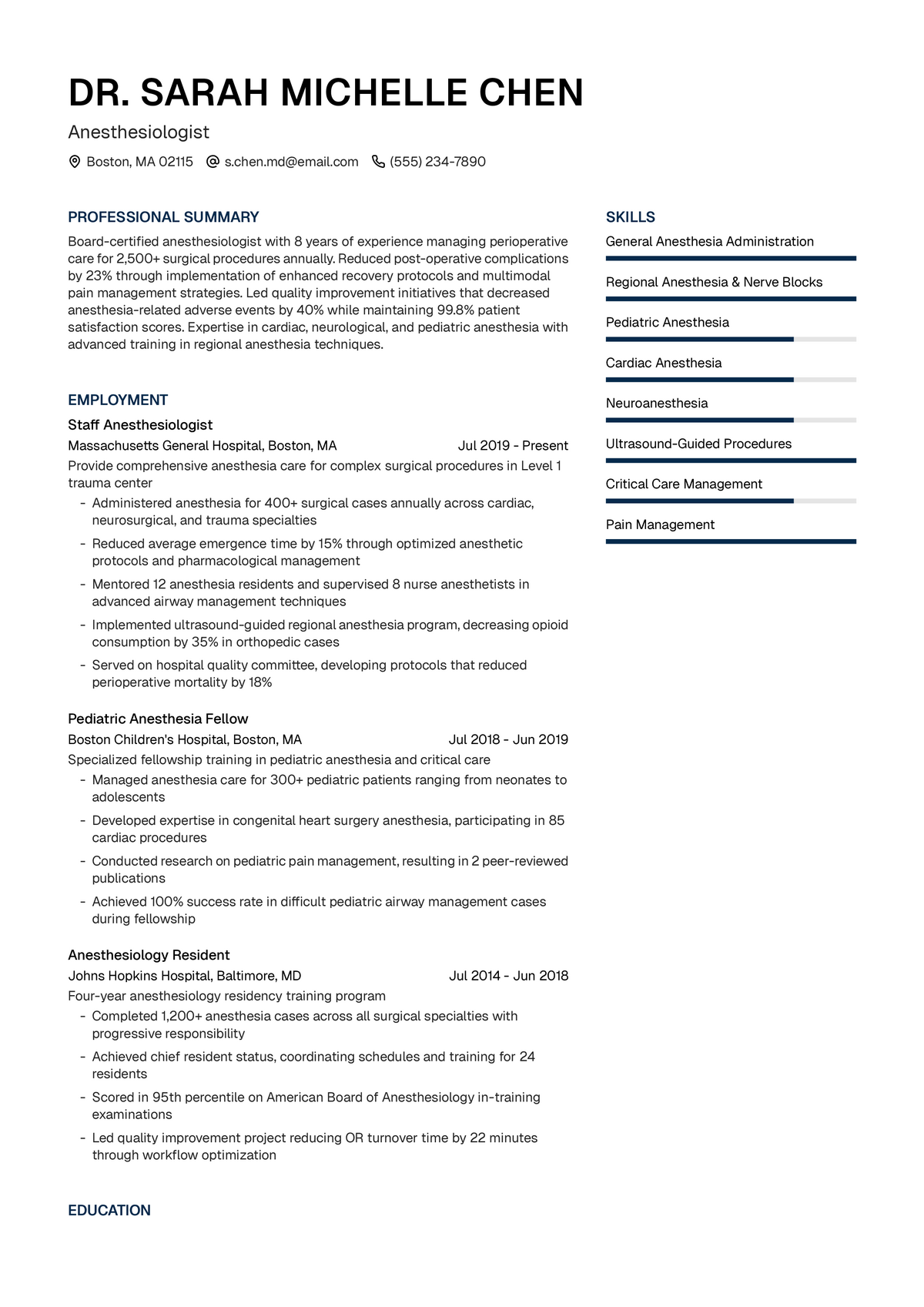 Anesthesiologist Resume Example & Writing Guide | UseResume