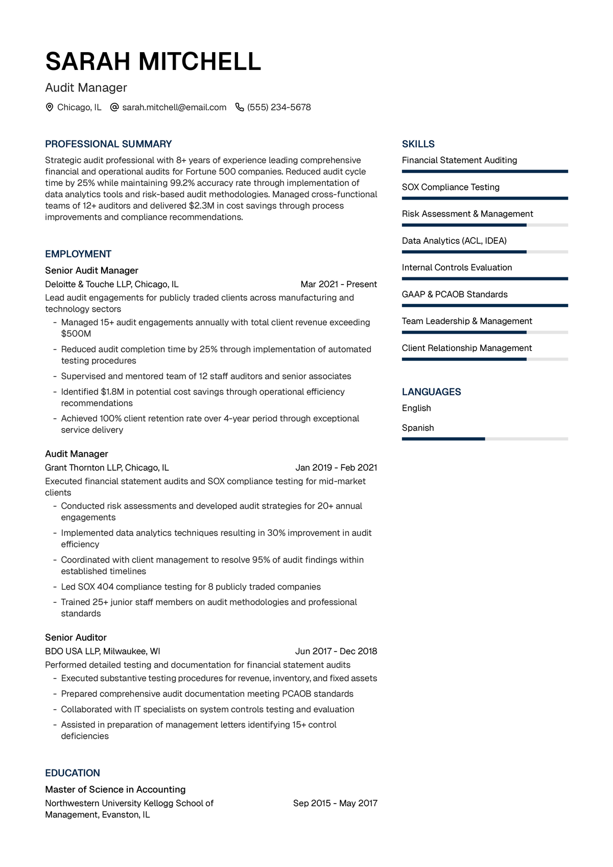 Audit Manager Resume Example & Writing Guide | UseResume