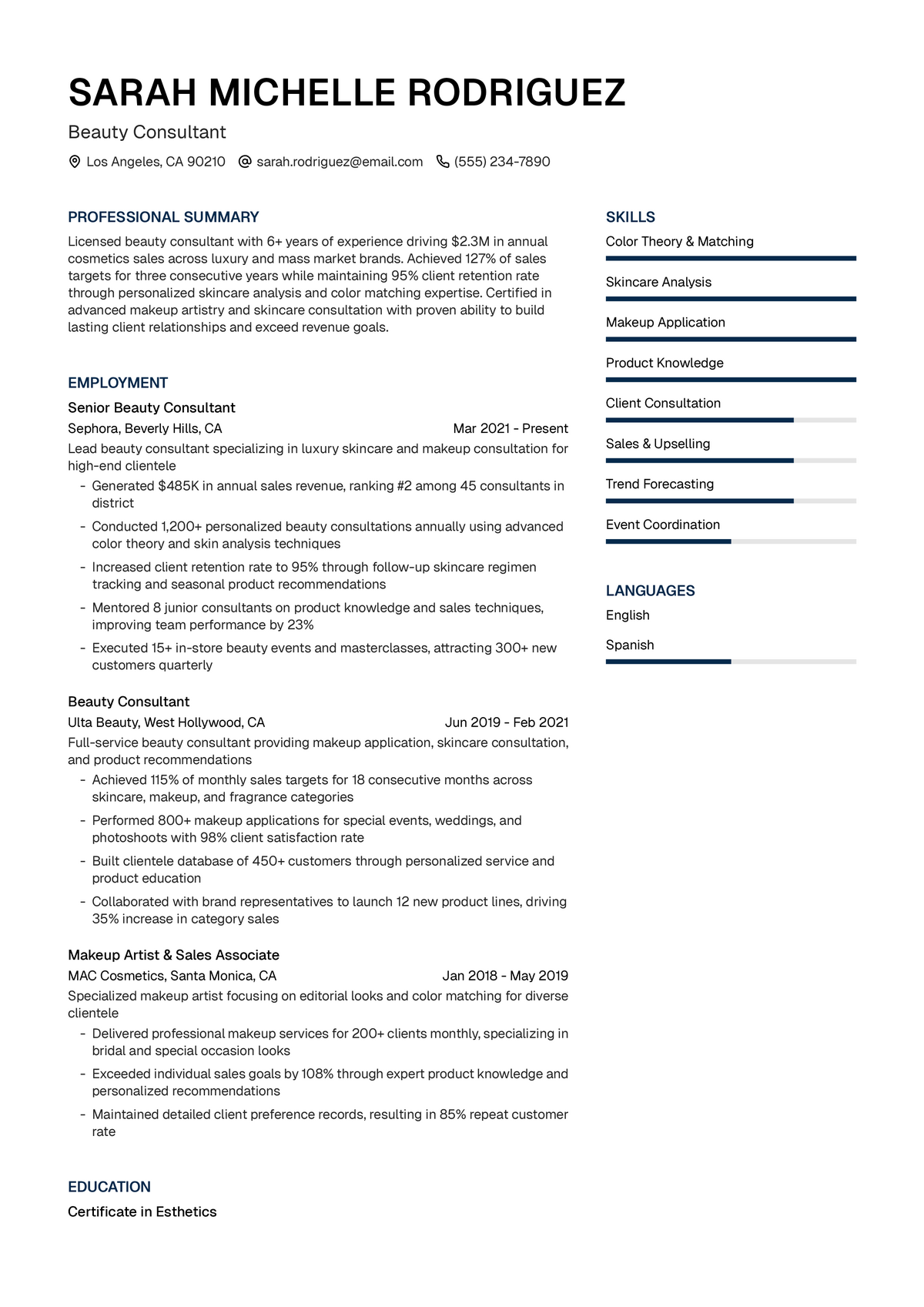 Beauty Consultant Resume Example & Writing Guide | UseResume