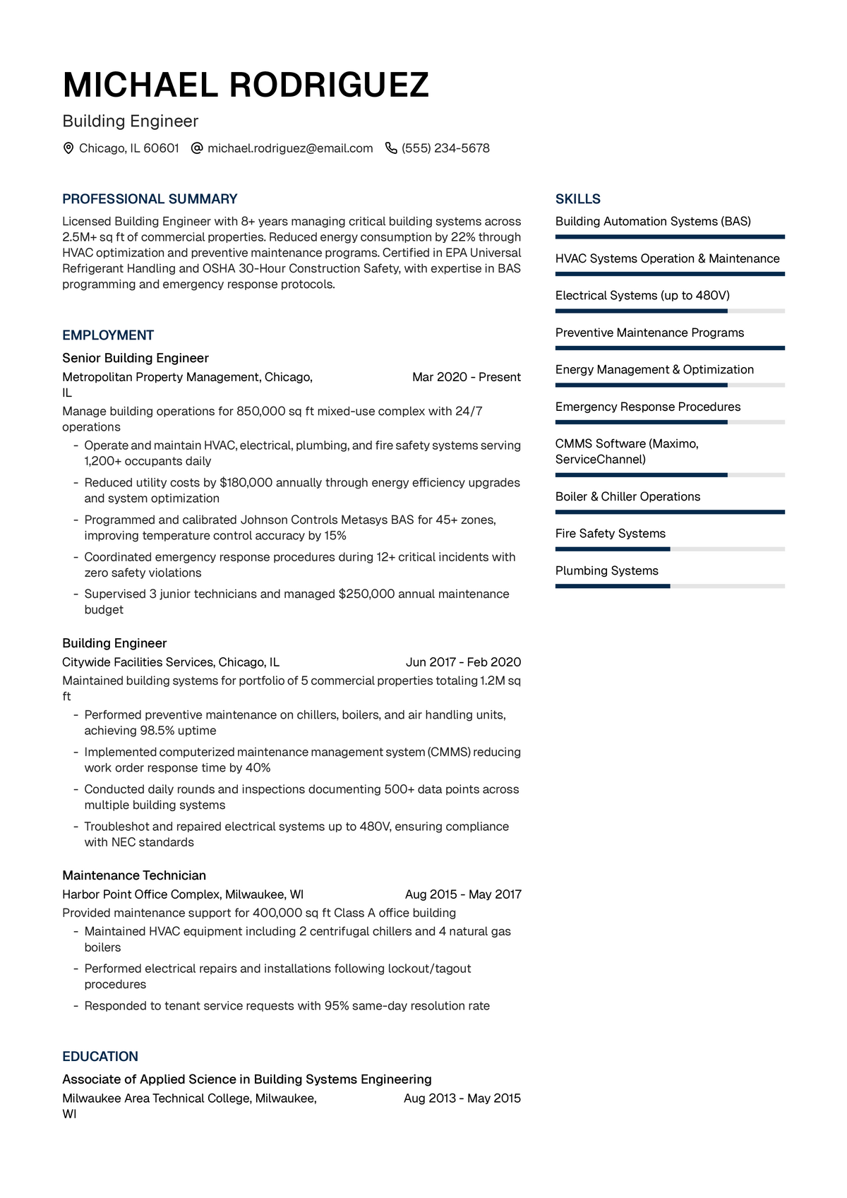 Building Engineer Resume Example & Writing Guide | UseResume