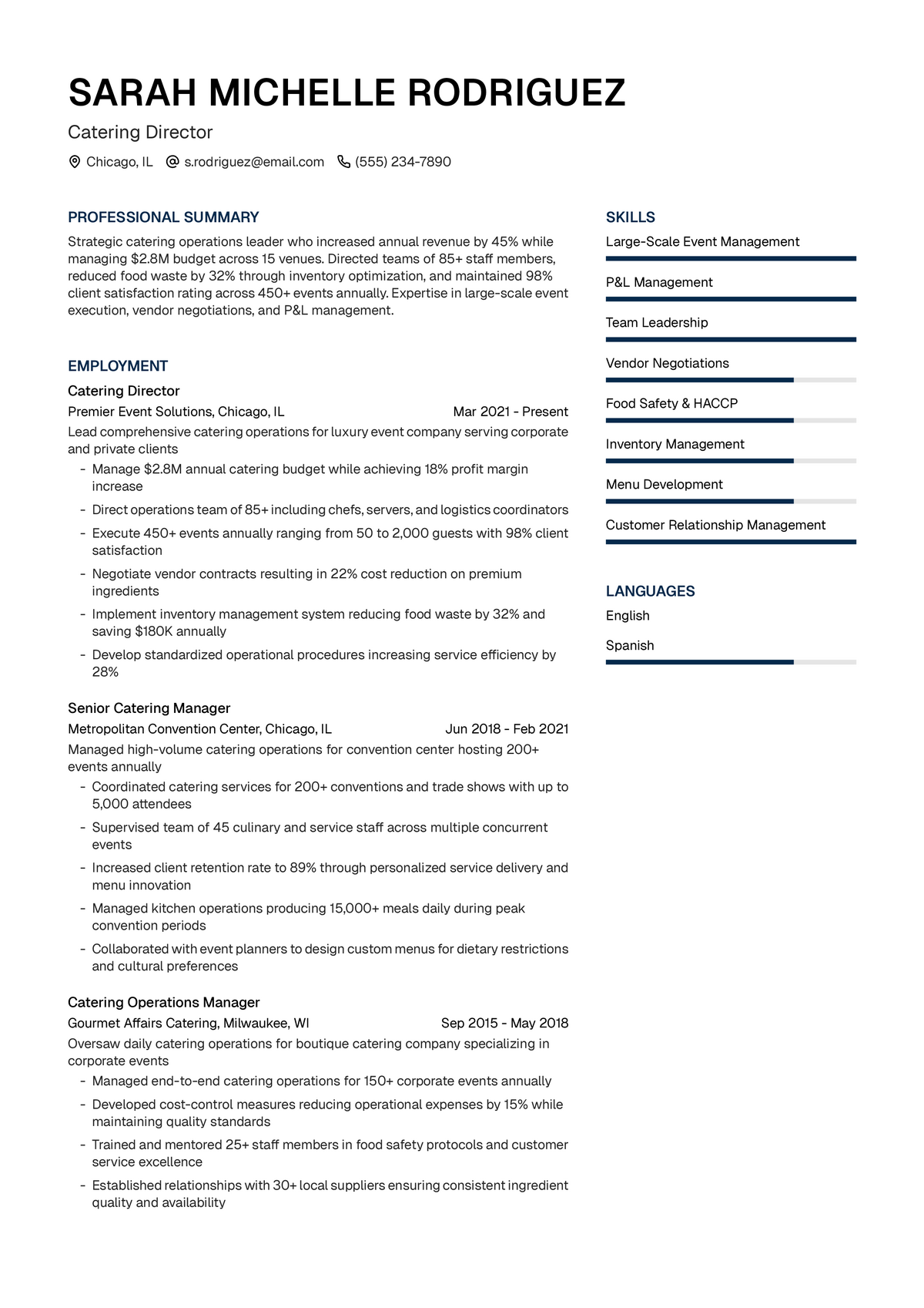 Catering Director Resume Example & Writing Guide | UseResume