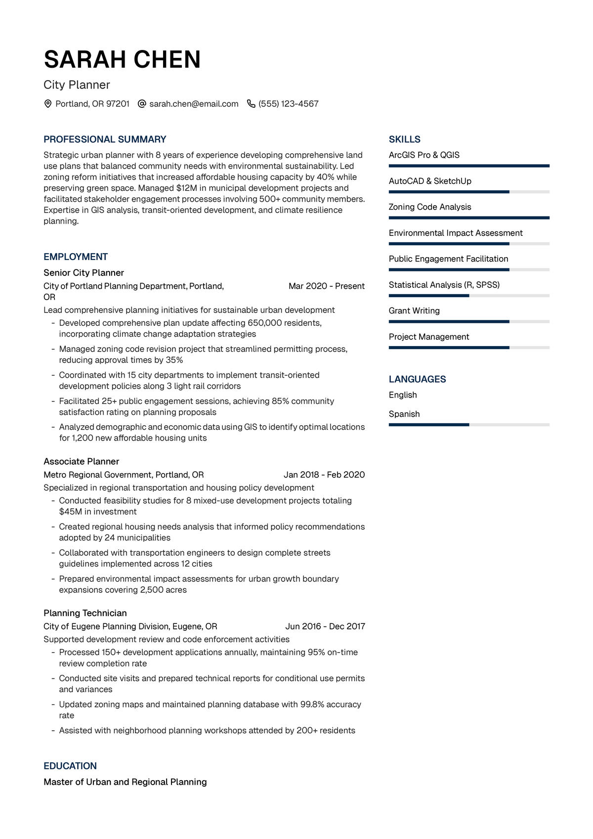 City Planner Resume Example & Writing Guide | UseResume
