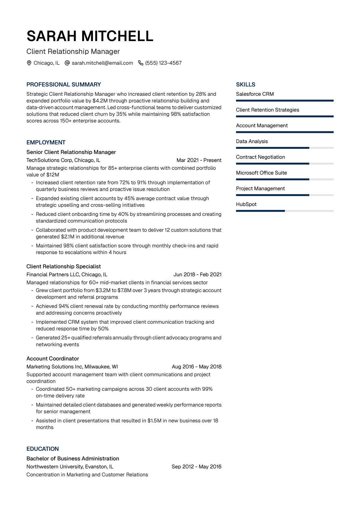 Client Relationship Manager Resume Example & Writing Guide | UseResume ...