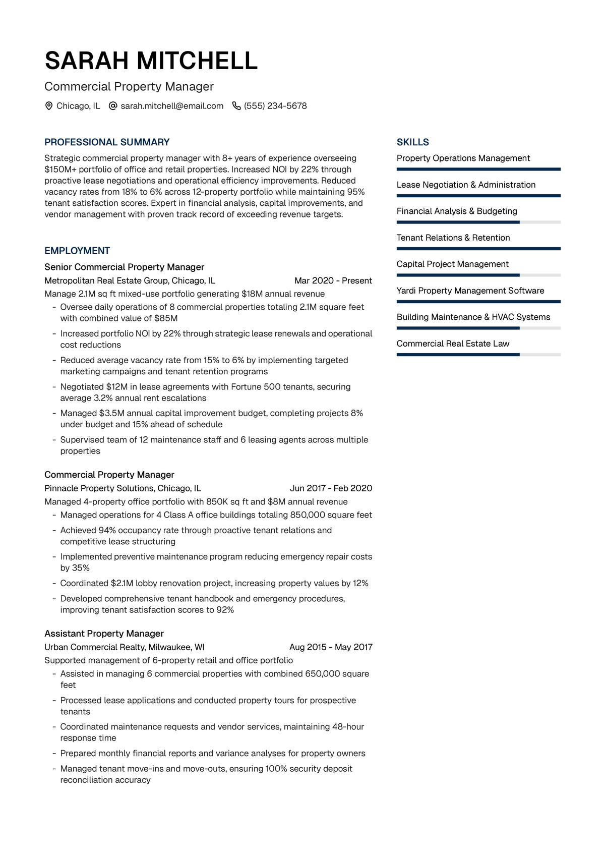 Commercial Property Manager Resume Example & Writing Guide | UseResume