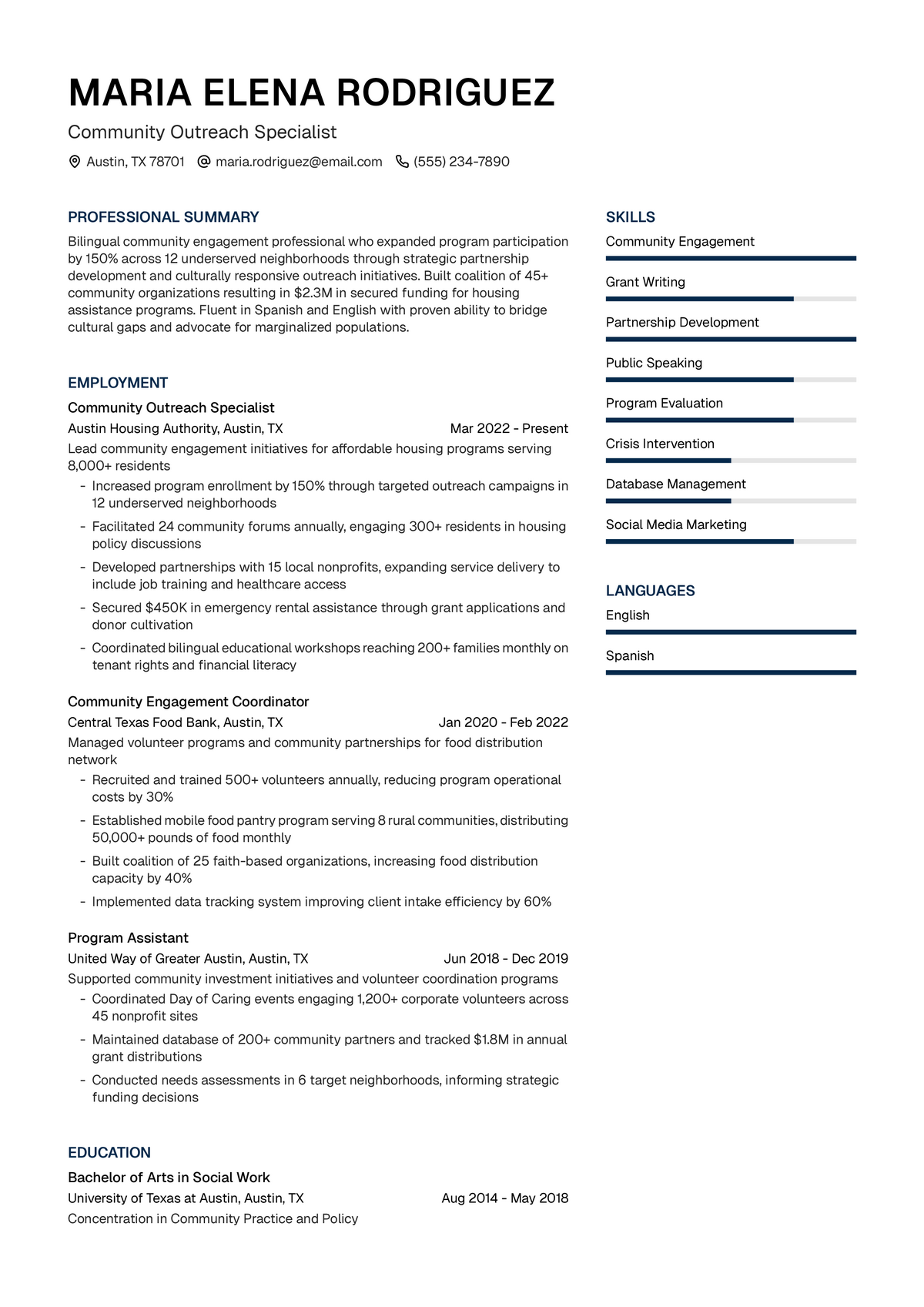 Community Outreach Specialist Resume Example & Writing Guide | UseResume