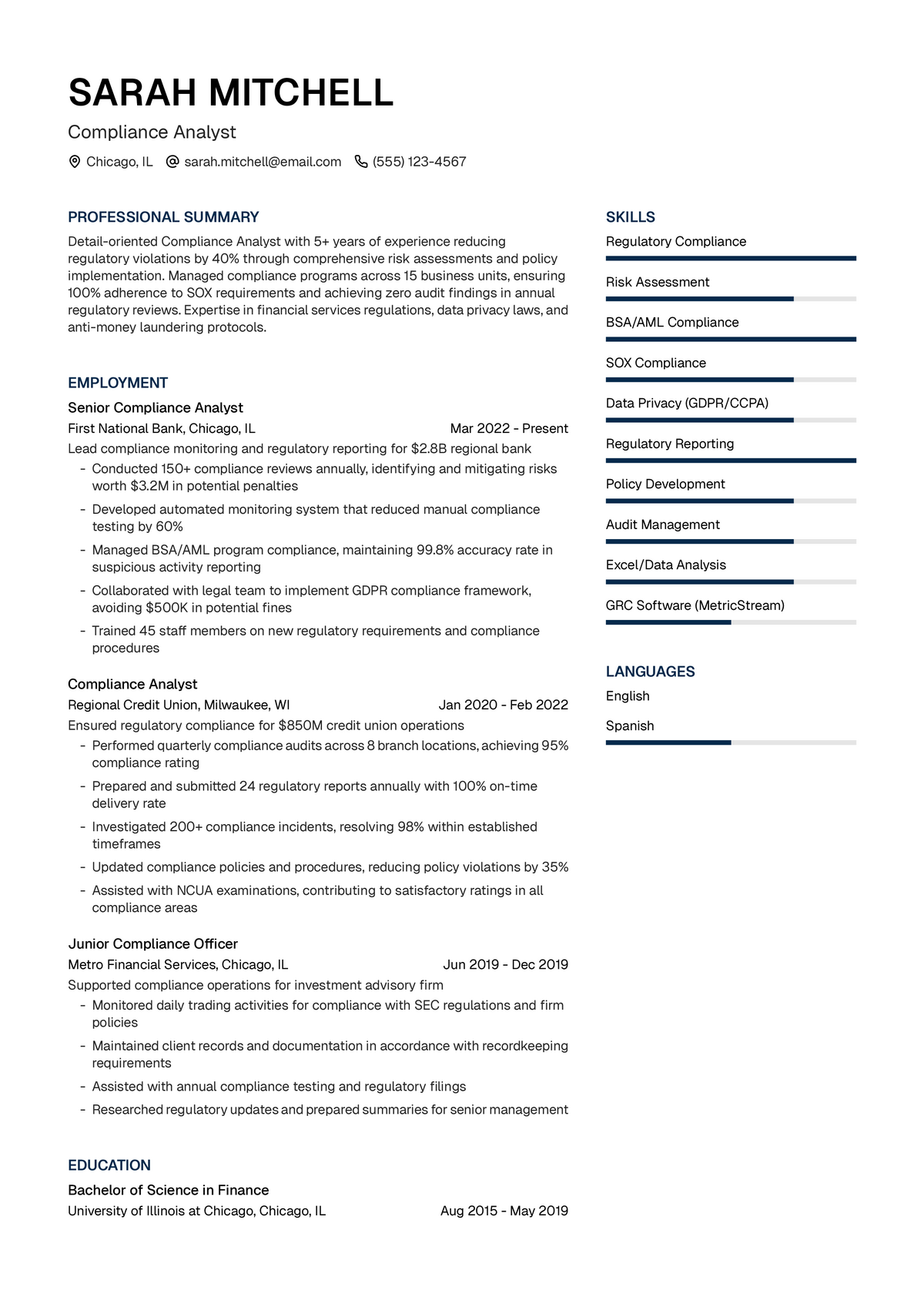 Compliance Analyst Resume Example & Writing Guide | UseResume