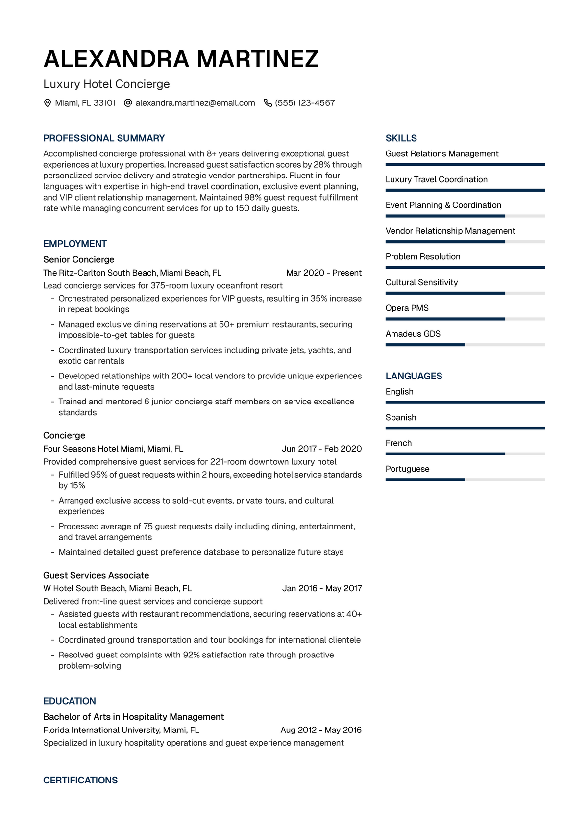 Concierge Resume Example & Writing Guide | UseResume