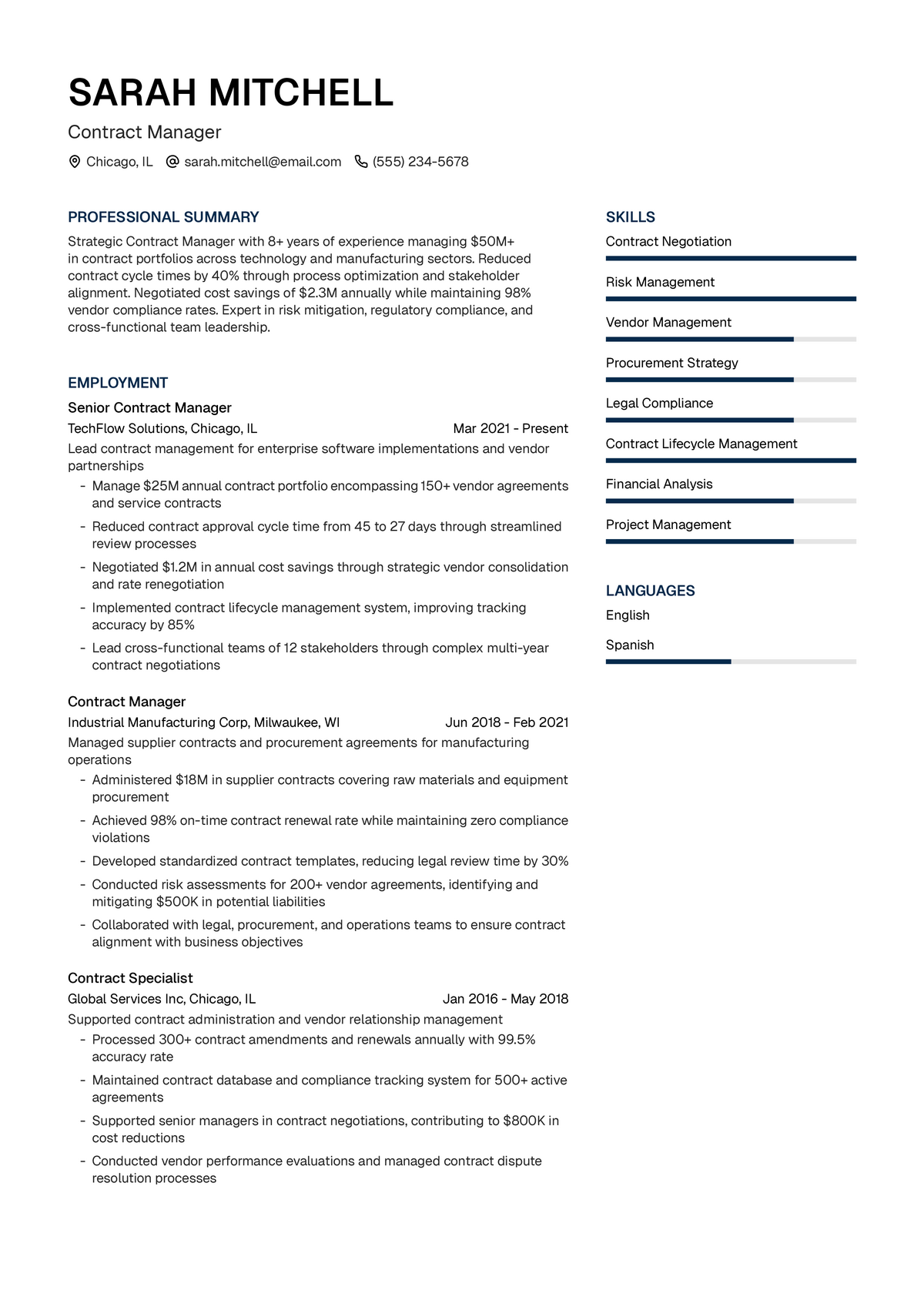Contract Manager Resume Example & Writing Guide | UseResume