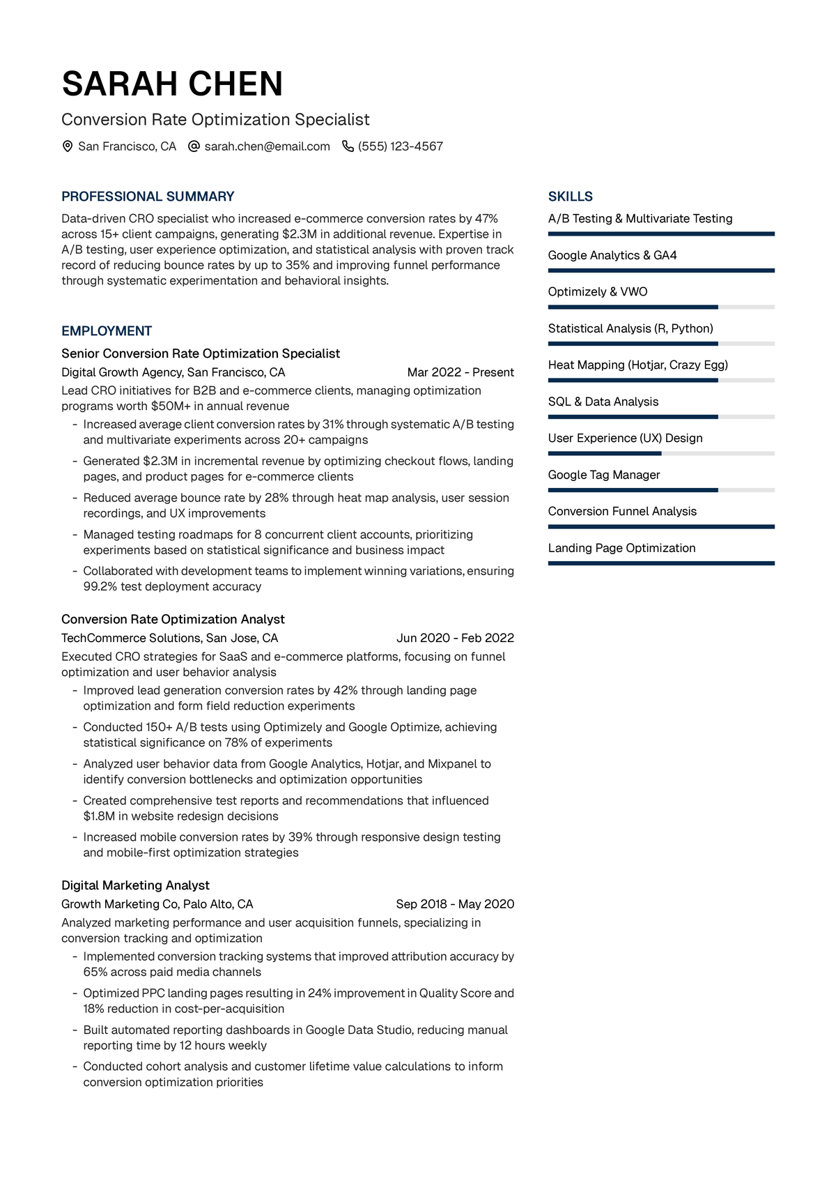 Conversion Rate Optimizer Resume Example & Writing Guide | UseResume