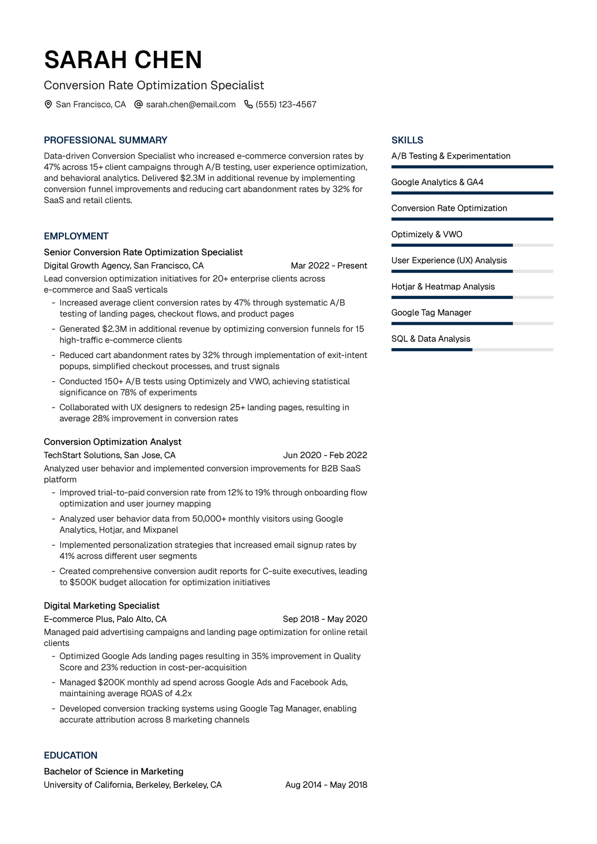 Conversion Specialist Resume Example & Writing Guide | UseResume