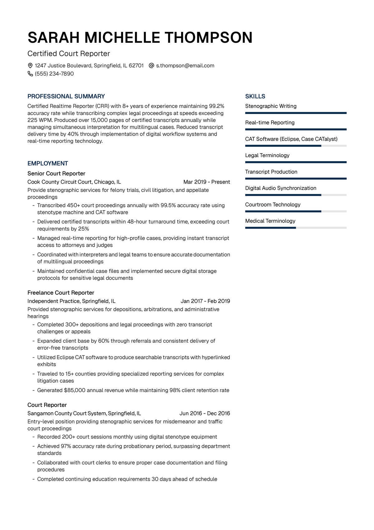 Court Reporter Resume Example & Writing Guide | UseResume