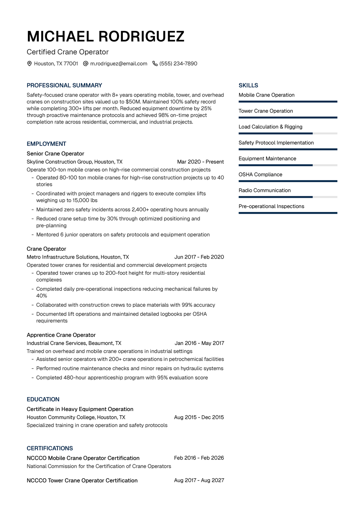Crane Operator Resume Example & Writing Guide | UseResume