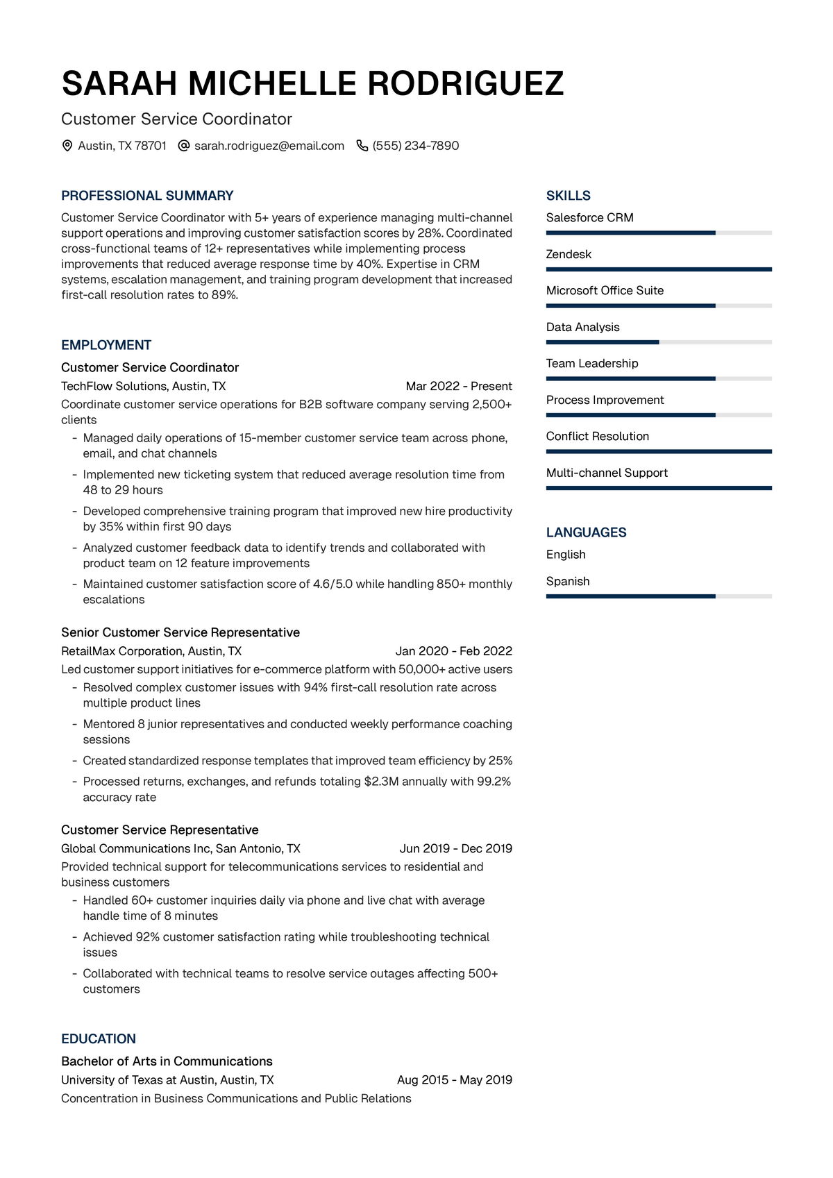 Customer Service Coordinator Resume Example & Writing Guide | UseResume AI