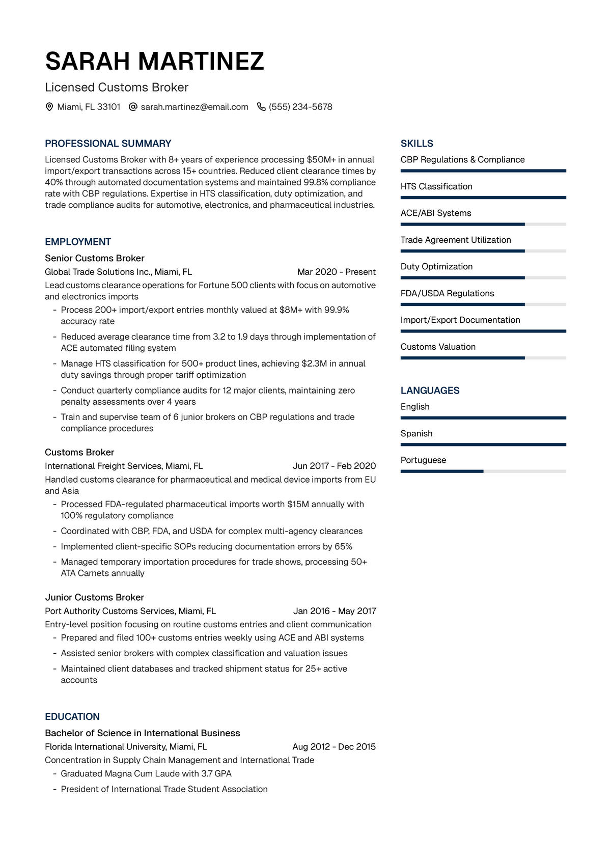 Customs Broker Resume Example & Writing Guide | UseResume