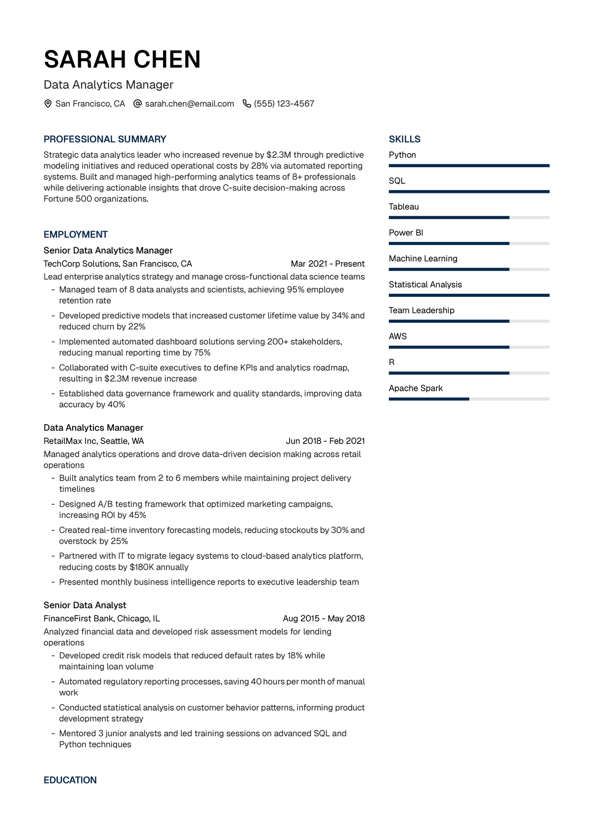 Data Analytics Manager Resume Example & Writing Guide | UseResume