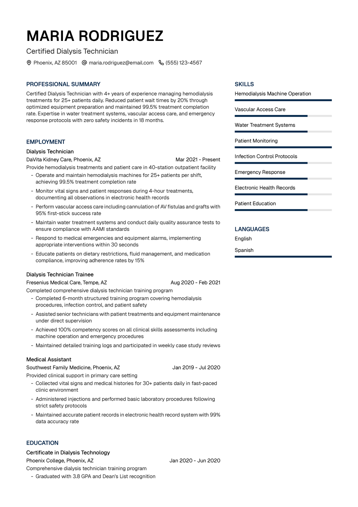 Dialysis Technician Resume Example & Writing Guide | UseResume