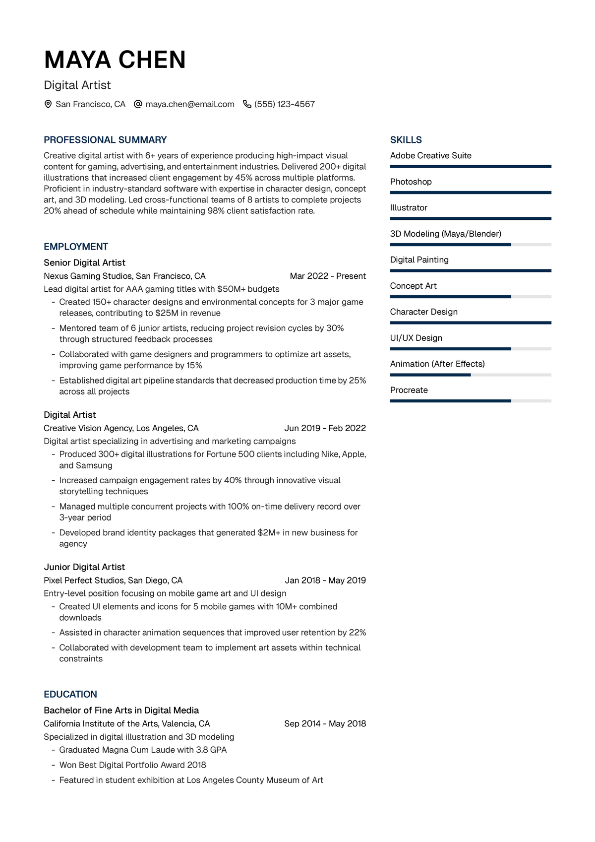 Digital Artist Resume Example & Writing Guide | UseResume