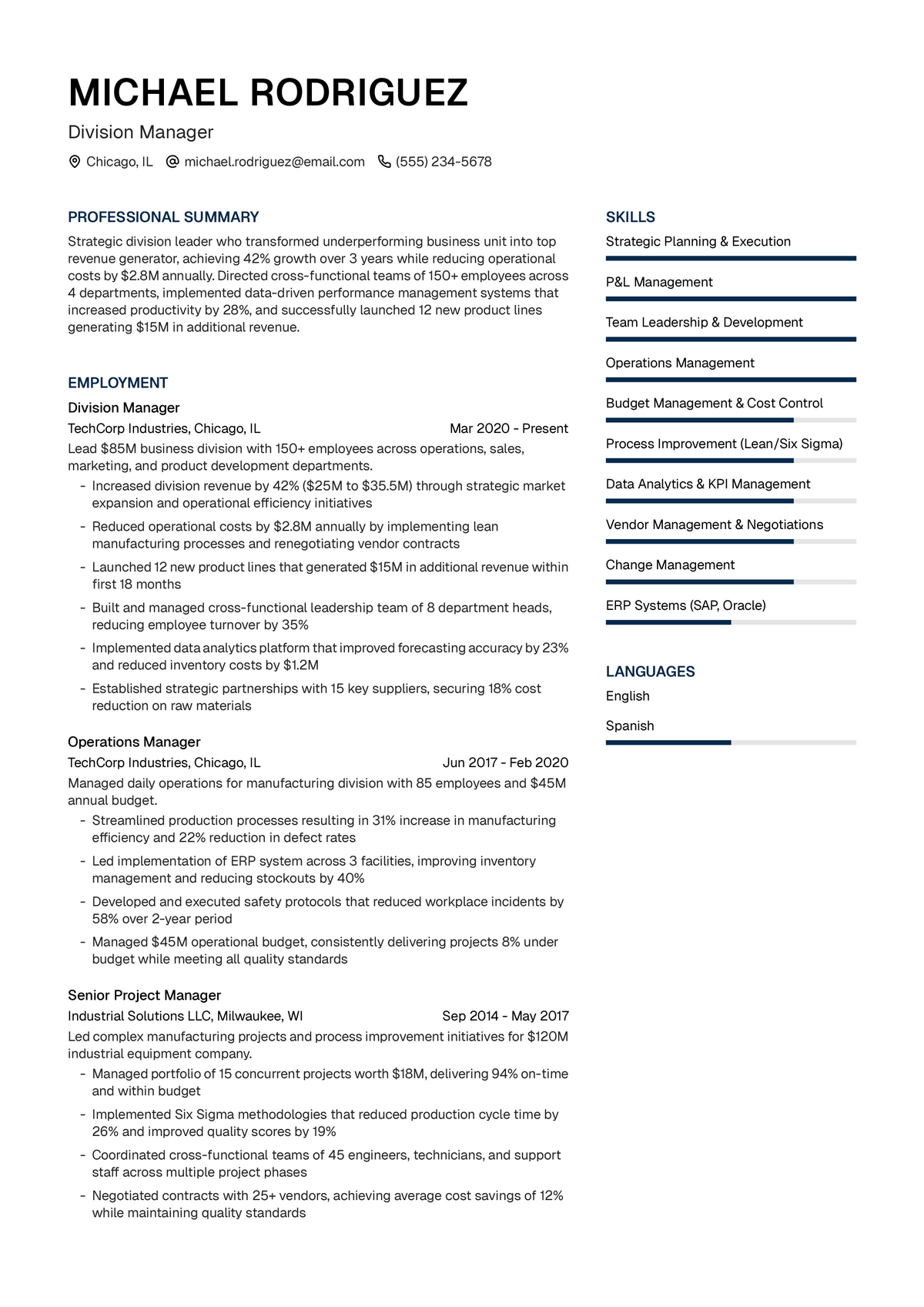 Division Manager Resume Example & Writing Guide | UseResume