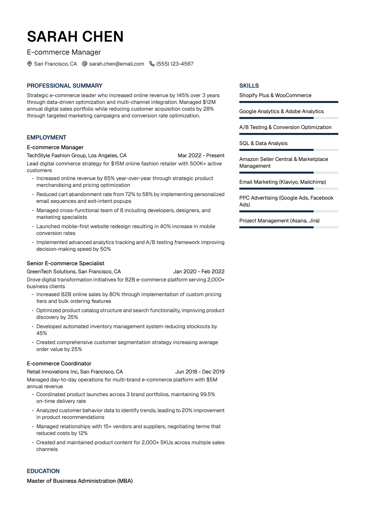 E-commerce Manager Resume Example & Writing Guide | UseResume