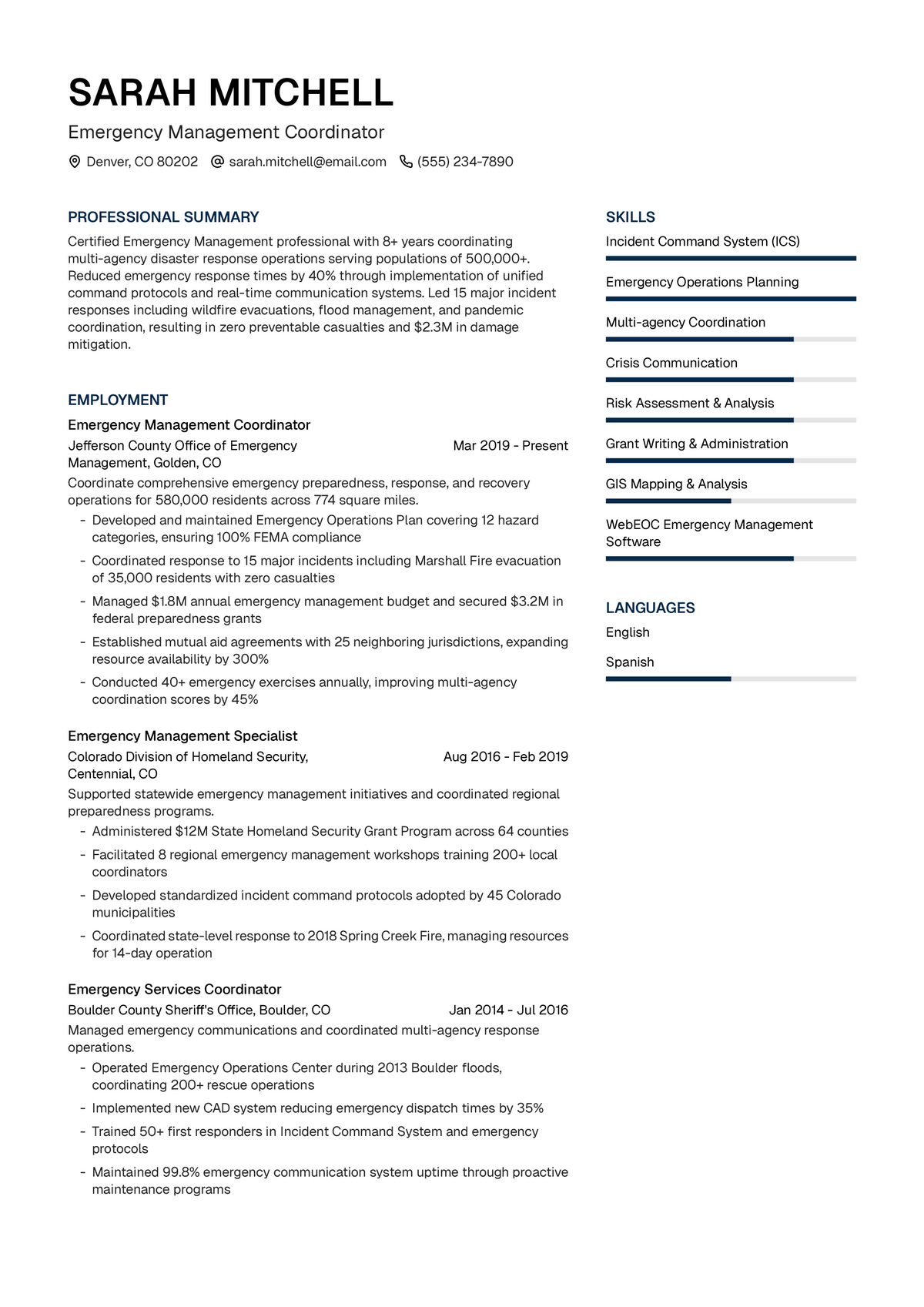 Emergency Management Coordinator Resume Example & Writing Guide | UseResume