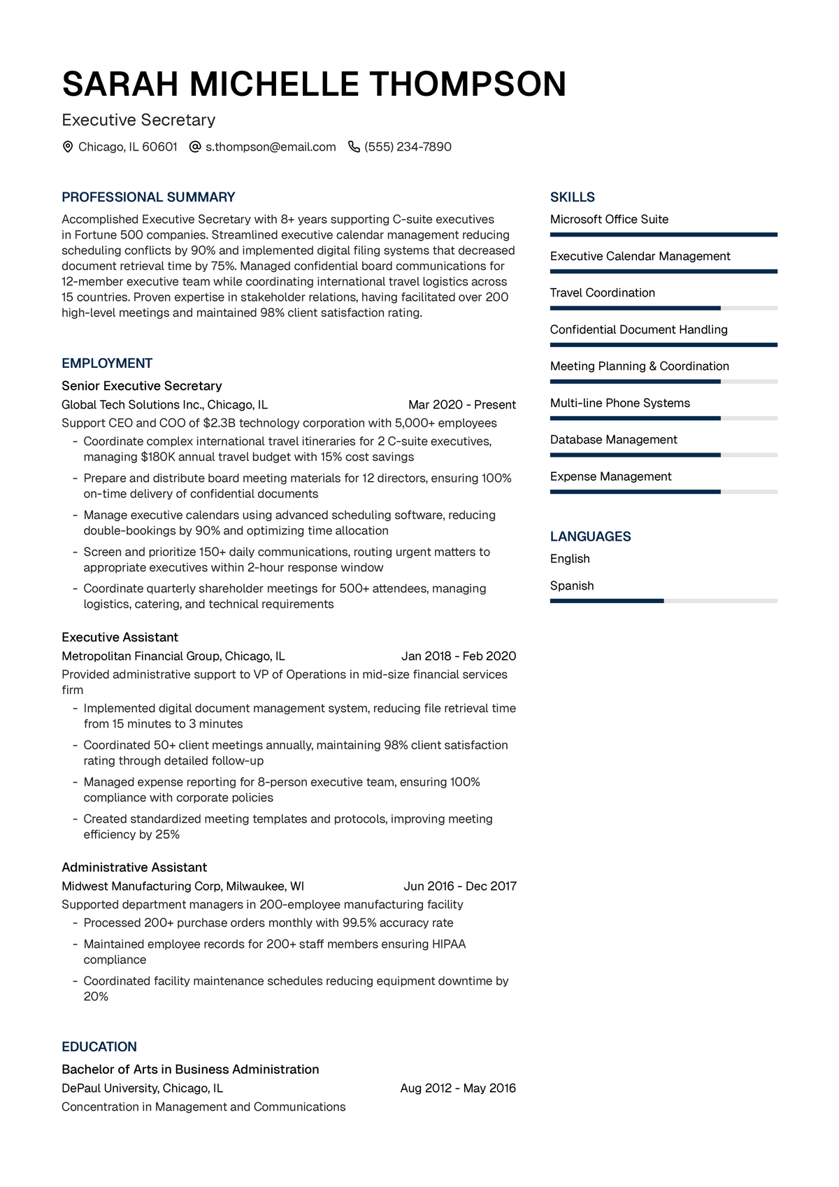 Executive Secretary Resume Example & Writing Guide | UseResume