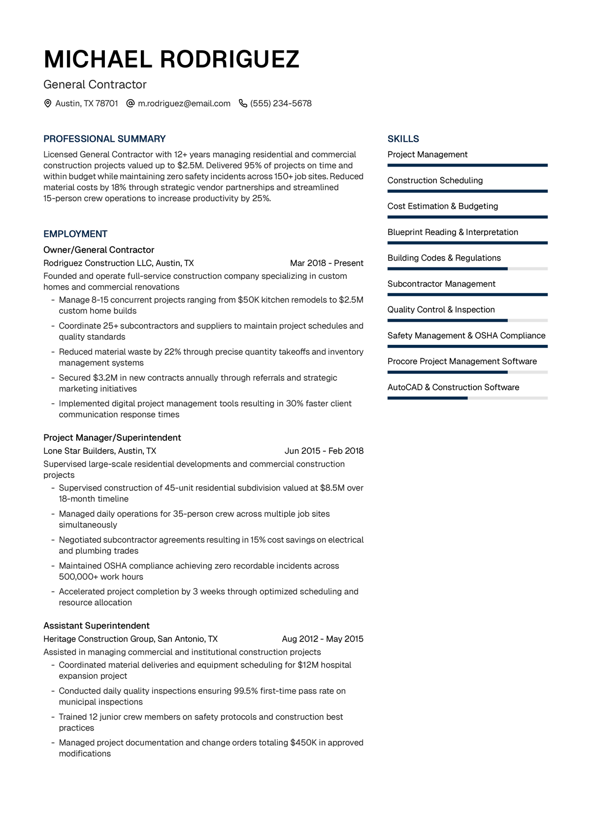 General Contractor Resume Example & Writing Guide | UseResume