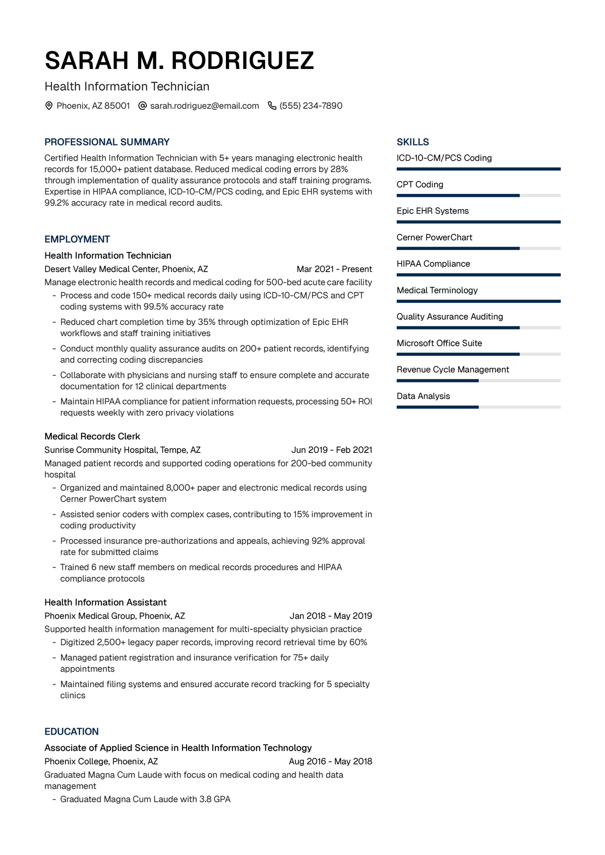 Health Information Technician Resume Example & Writing Guide | UseResume