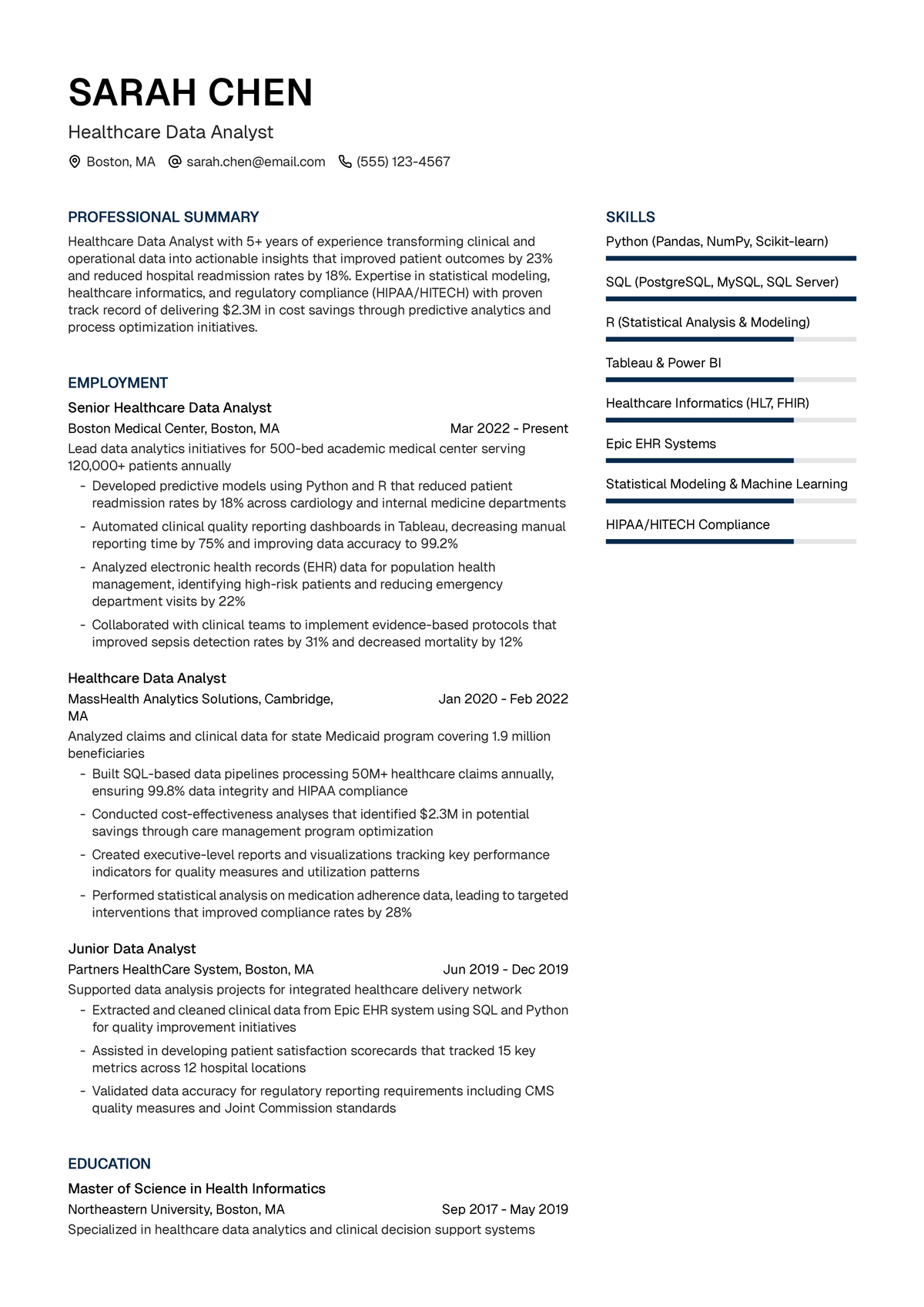 Healthcare Data Analyst Resume Example & Writing Guide | UseResume