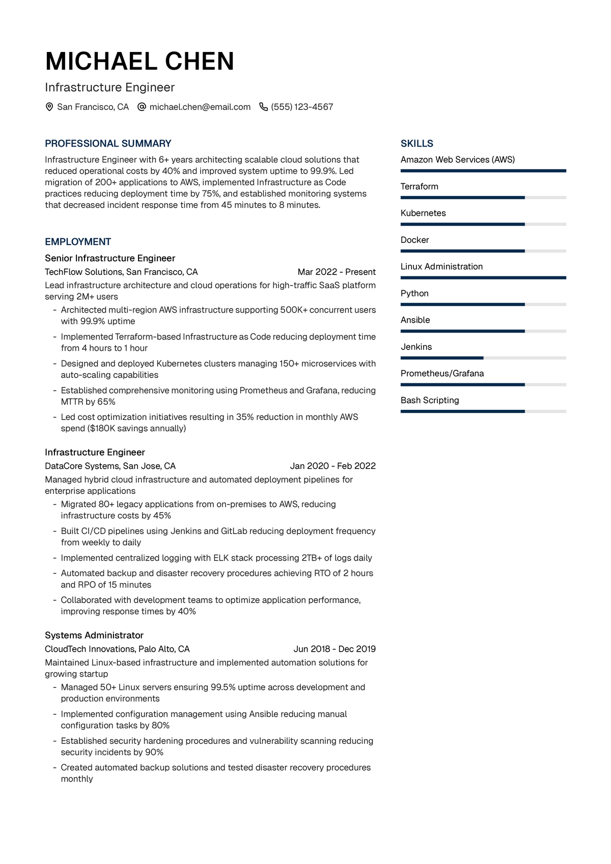 Infrastructure Engineer Resume Example & Writing Guide | UseResume