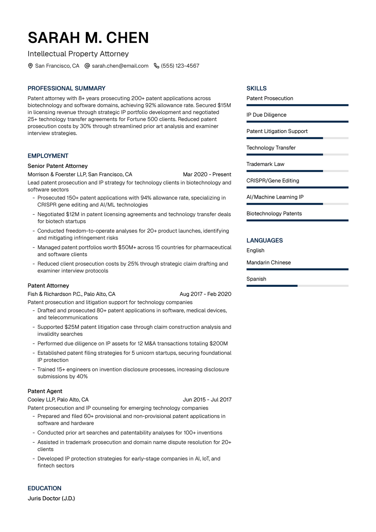 Intellectual Property Attorney Resume Example & Writing Guide | UseResume
