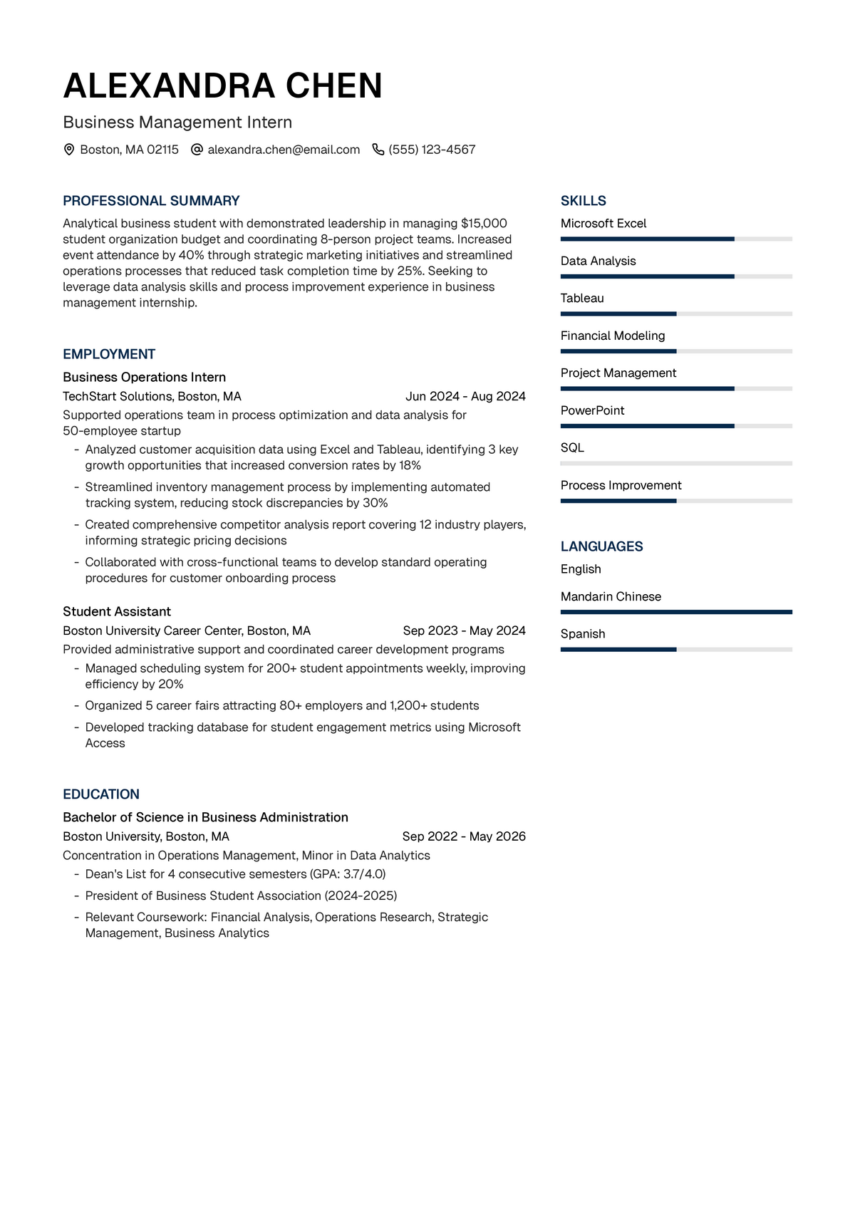 Intern Business Manager Resume Example & Writing Guide | UseResume