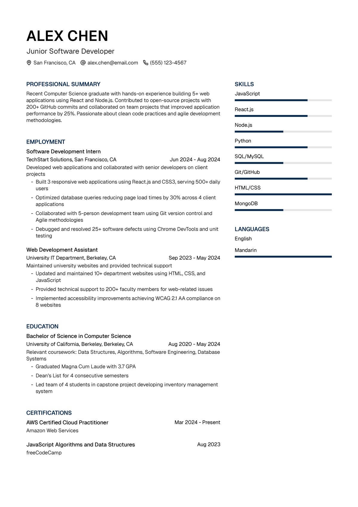 Junior Developer Resume Example & Writing Guide | UseResume AI ...