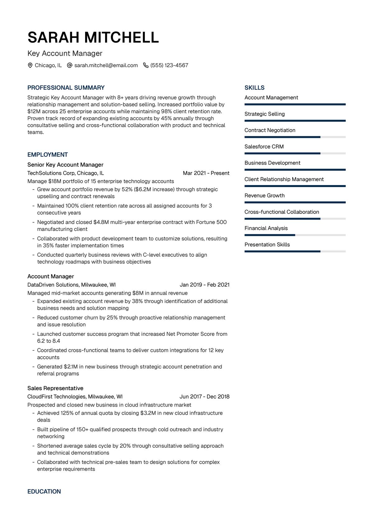 Key Account Manager Resume Example & Writing Guide | UseResume AI ...