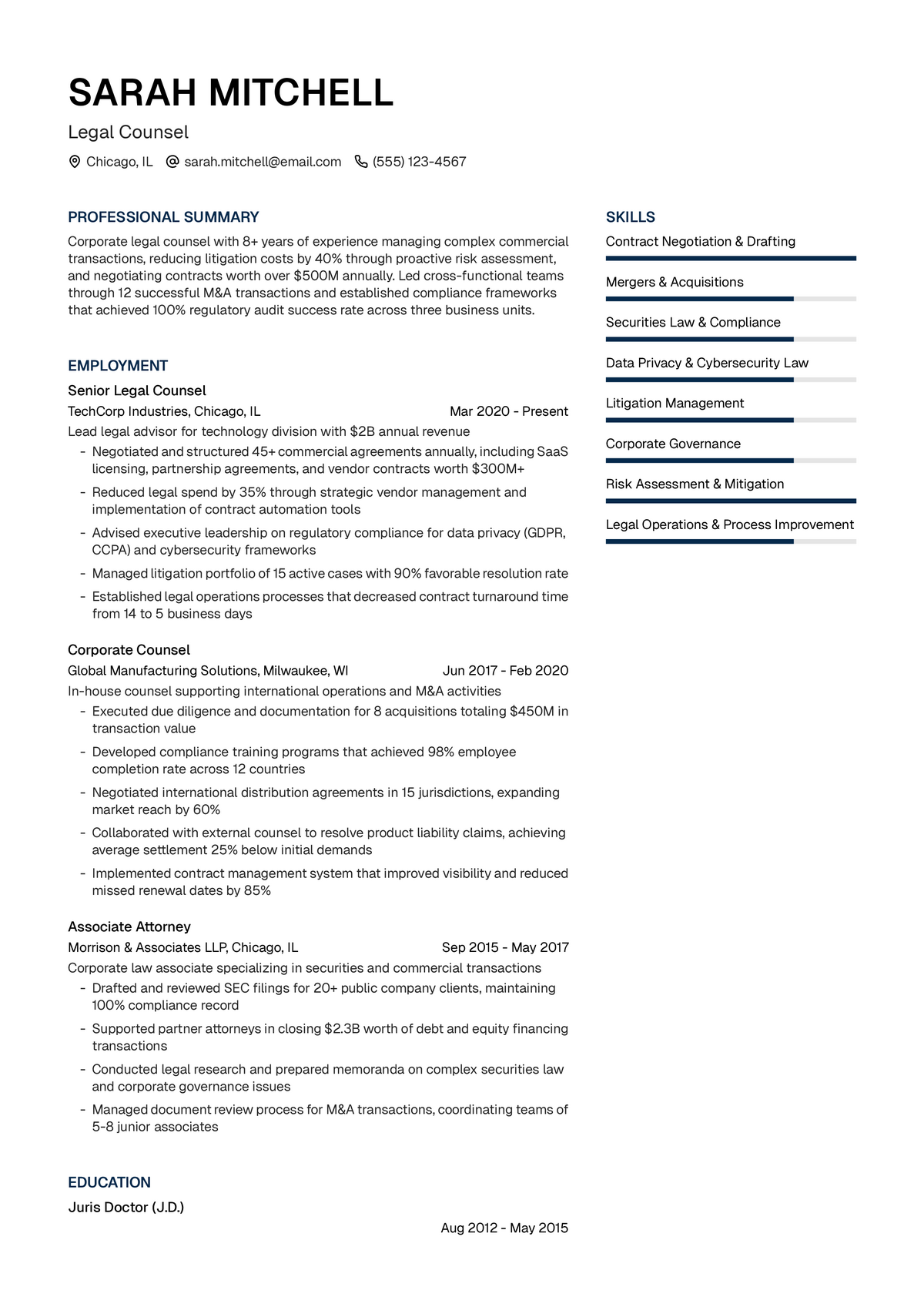 Legal Counsel Resume Example & Writing Guide | UseResume AI | UseResume AI