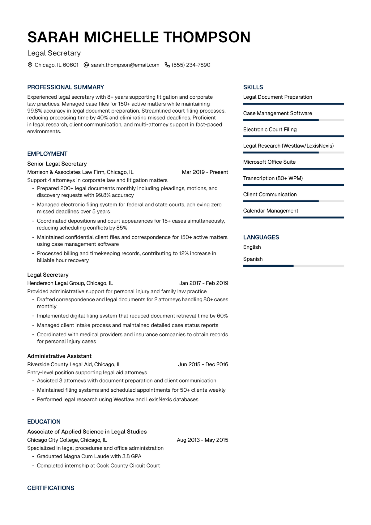 Legal Secretary Resume Example & Writing Guide | UseResume