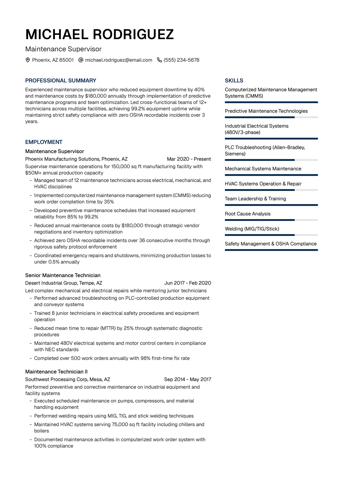 Maintenance Supervisor Resume Example & Writing Guide | UseResume
