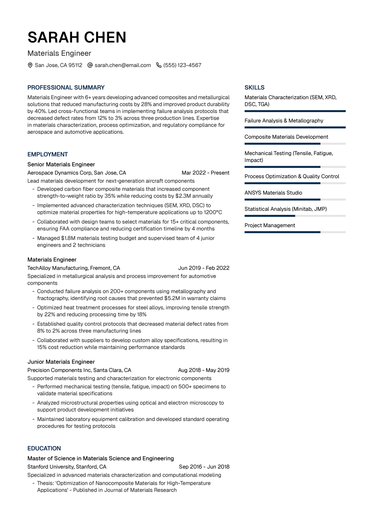 Materials Engineer Resume Example & Writing Guide | UseResume