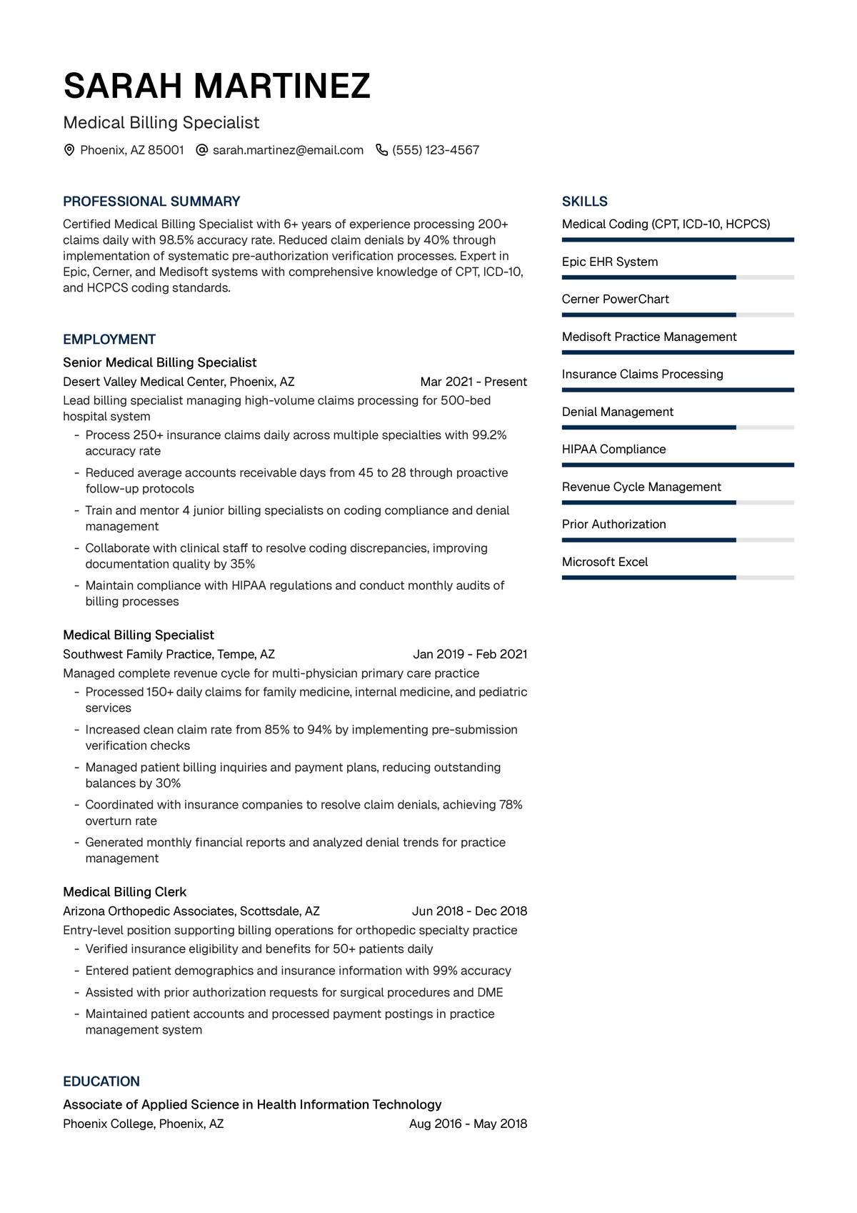 Medical Billing Specialist Resume Example & Writing Guide | UseResume