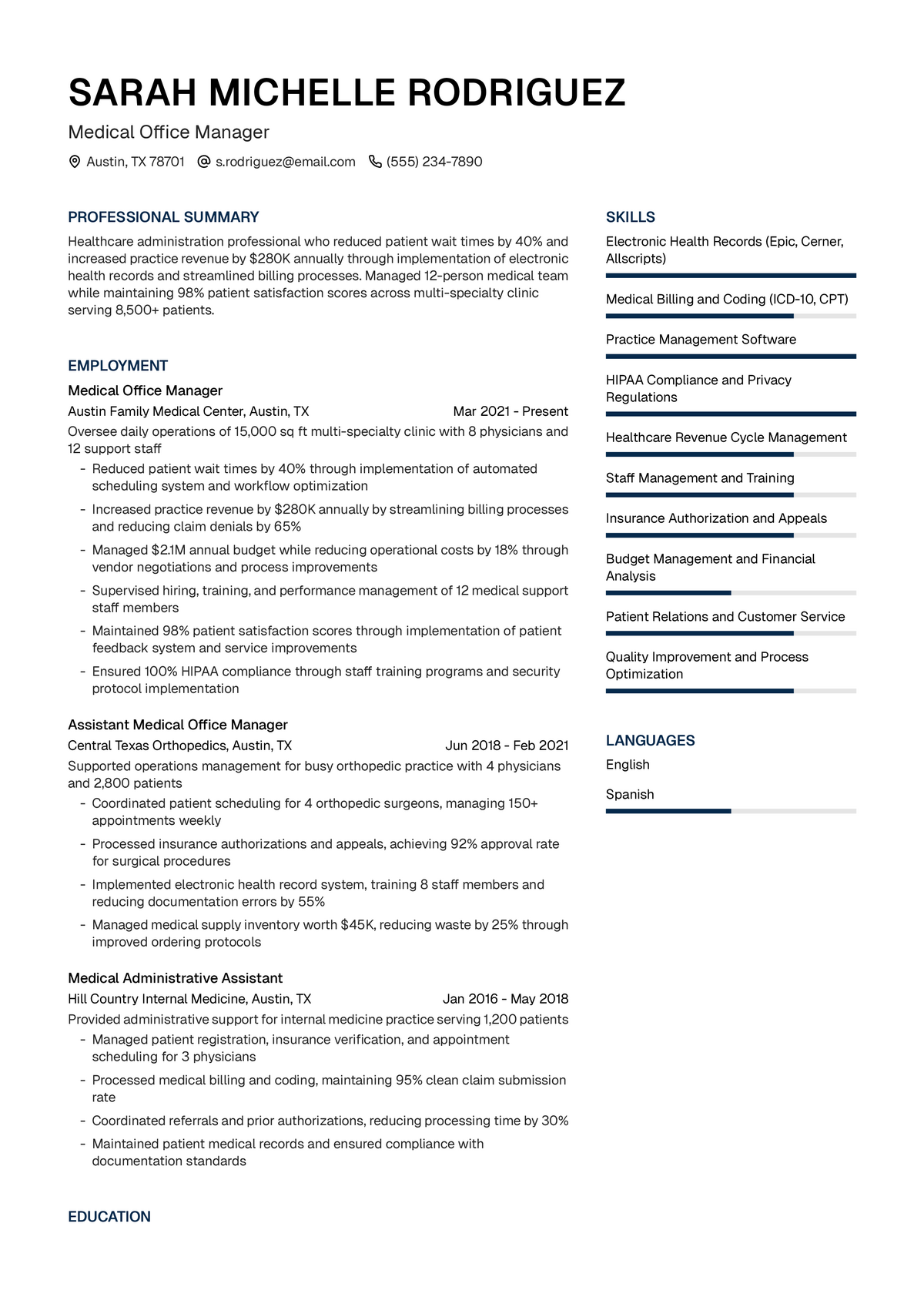 Medical Office Manager Resume Example & Writing Guide | UseResume