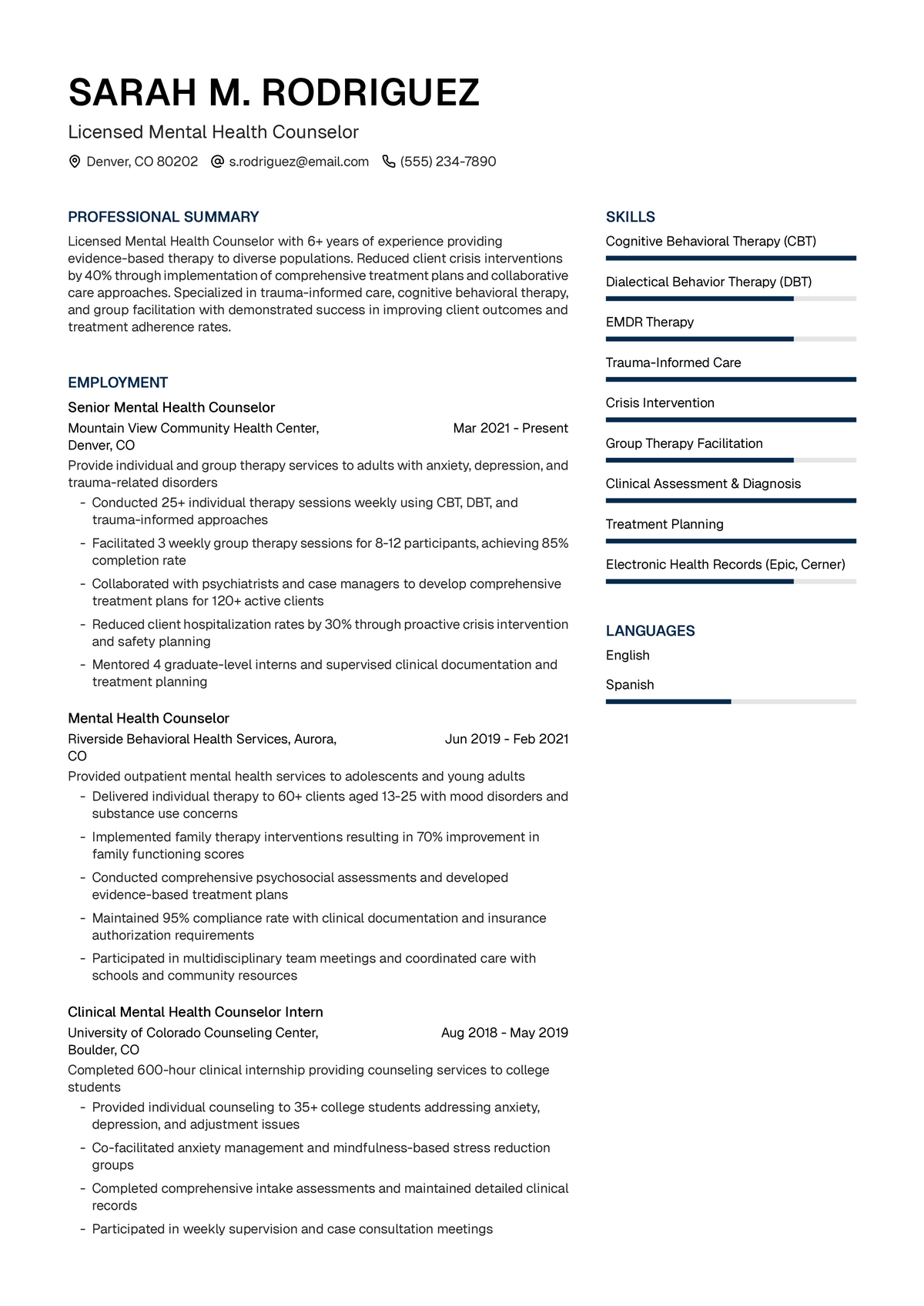 Mental Health Counselor Resume Example & Writing Guide | UseResume