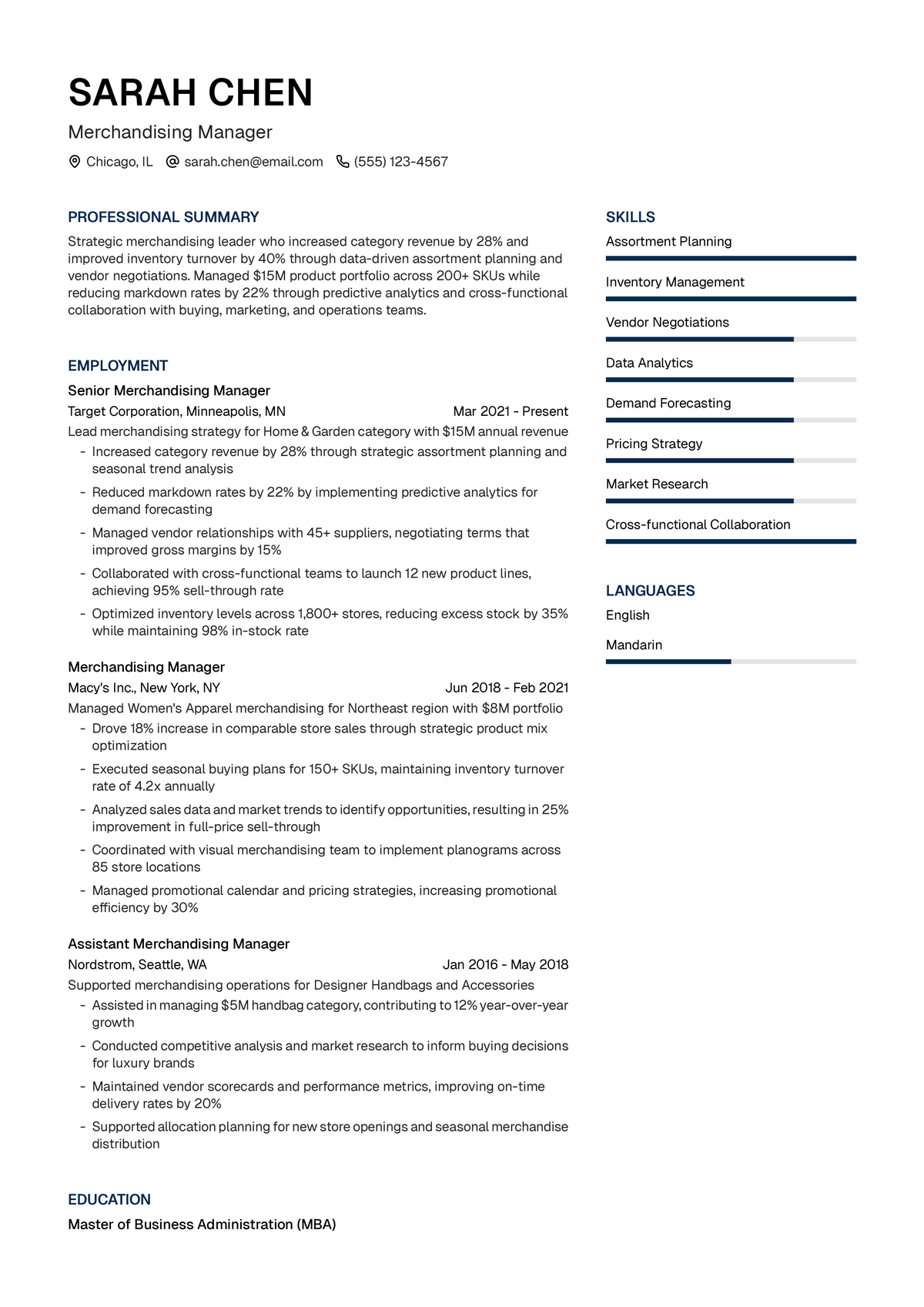 Merchandising Manager Resume Example & Writing Guide | UseResume AI ...