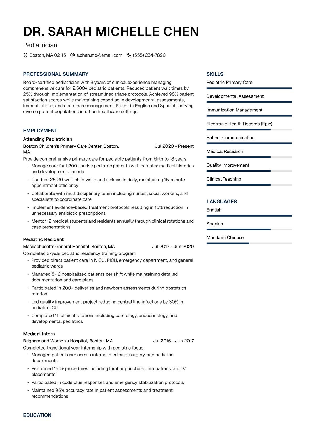 Pediatrician Resume Example & Writing Guide | UseResume