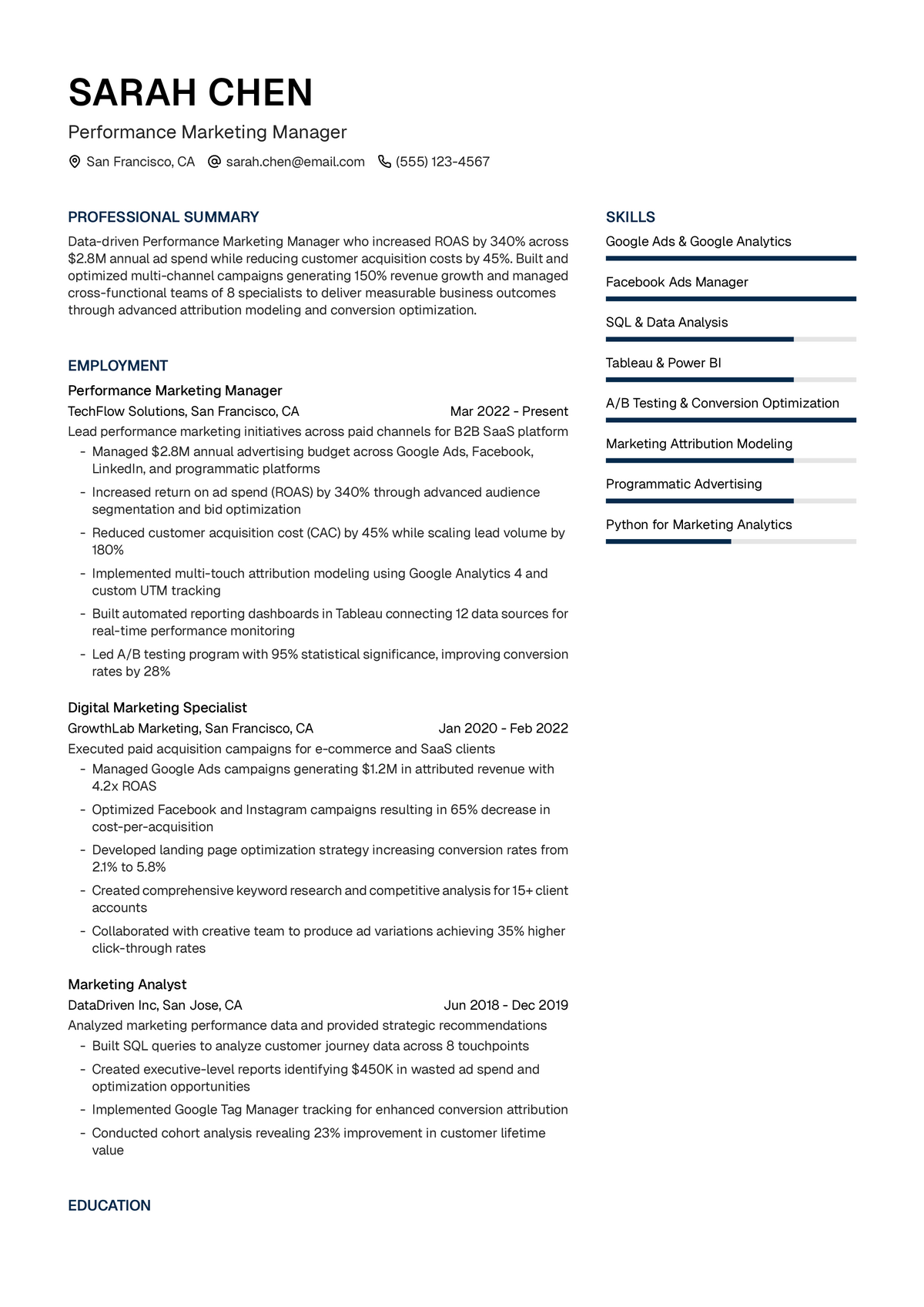 Performance Marketing Manager Resume Example & Writing Guide | UseResume