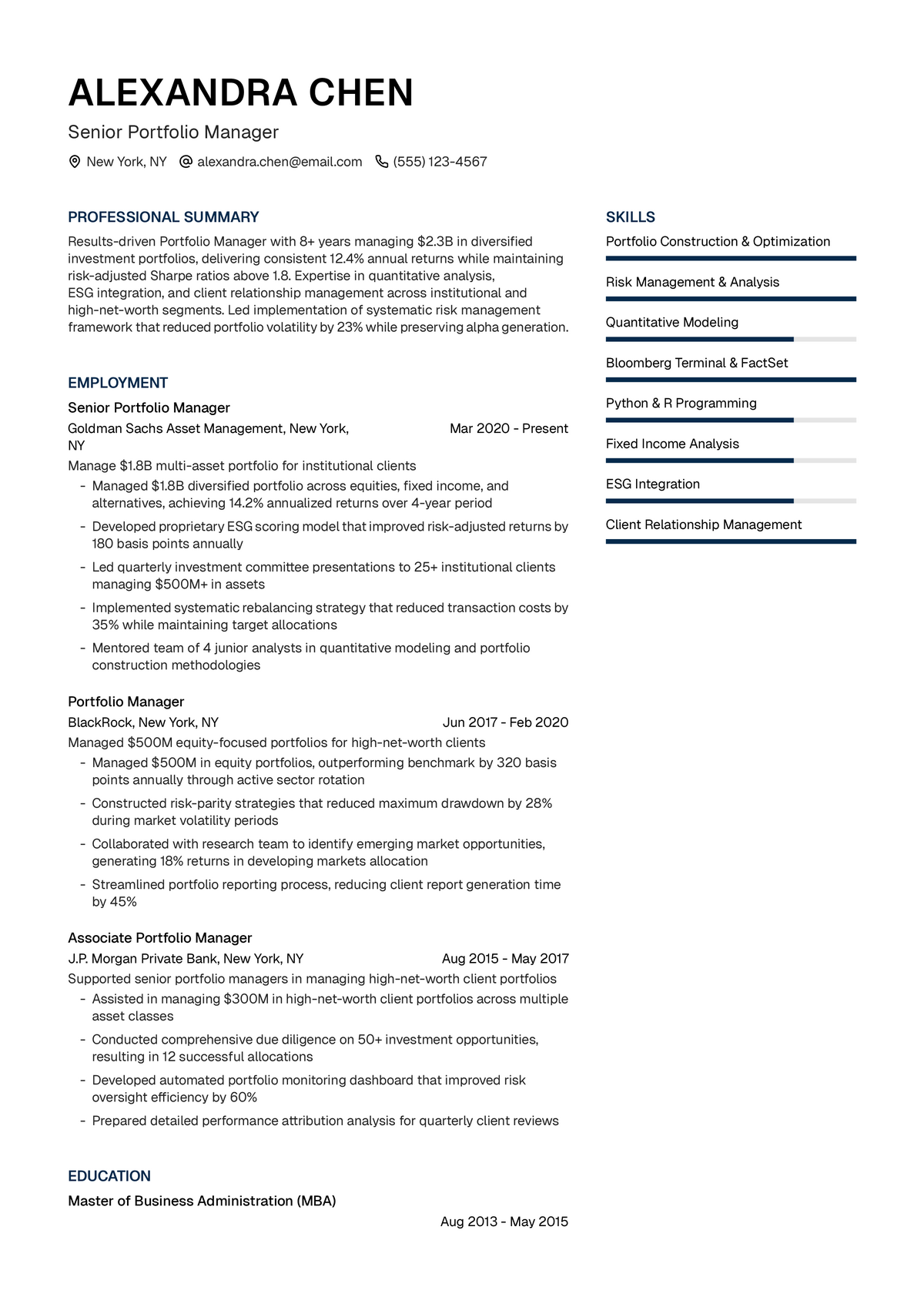 Portfolio Manager Resume Example & Writing Guide | UseResume AI ...