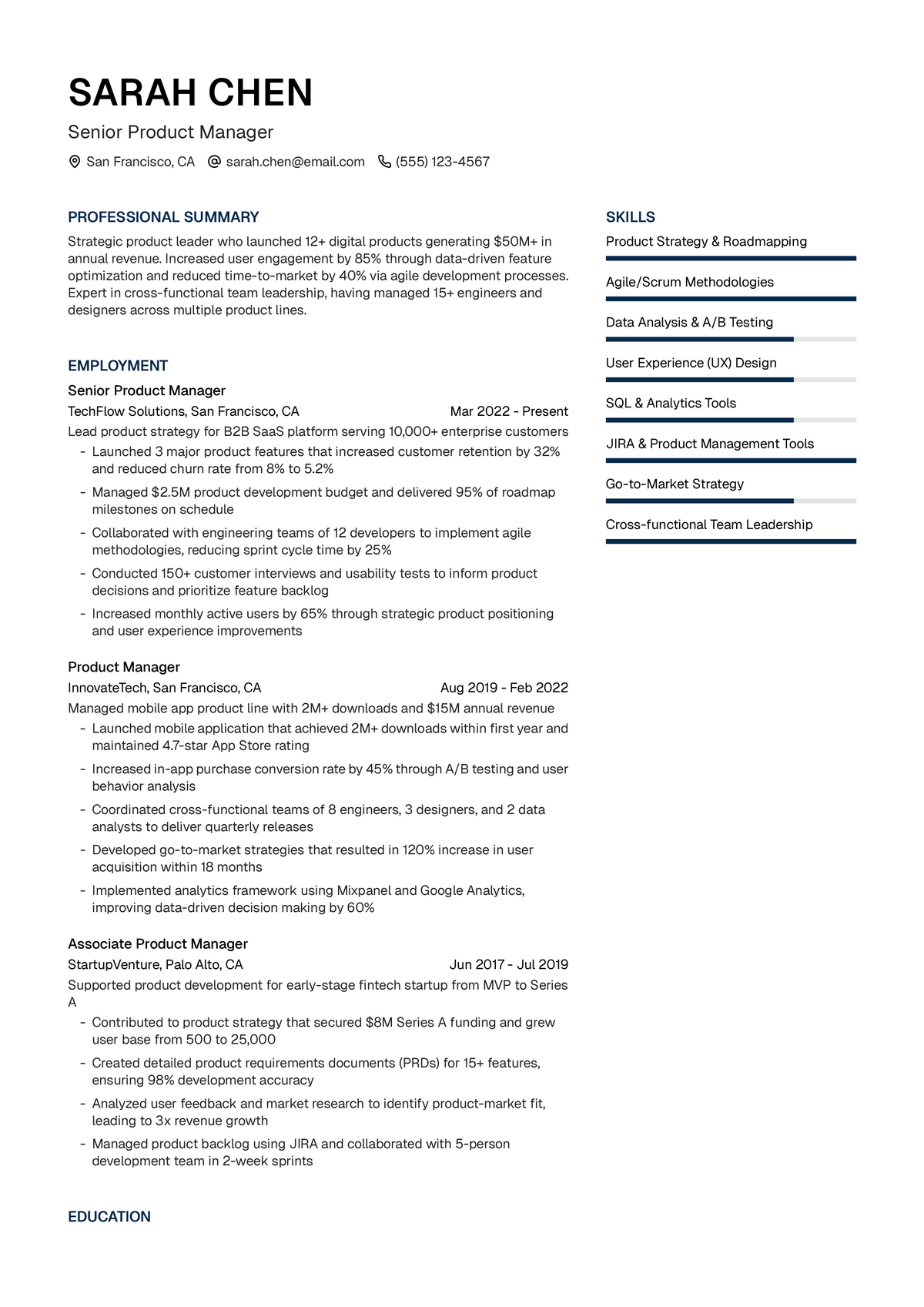 Product Manager Resume Example & Writing Guide | UseResume AI ...