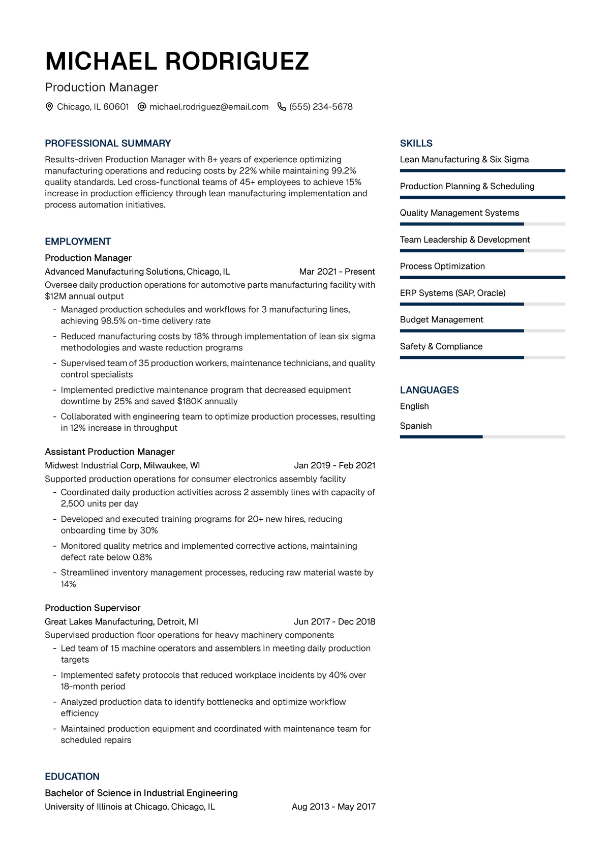 Production Manager Resume Example & Writing Guide | UseResume