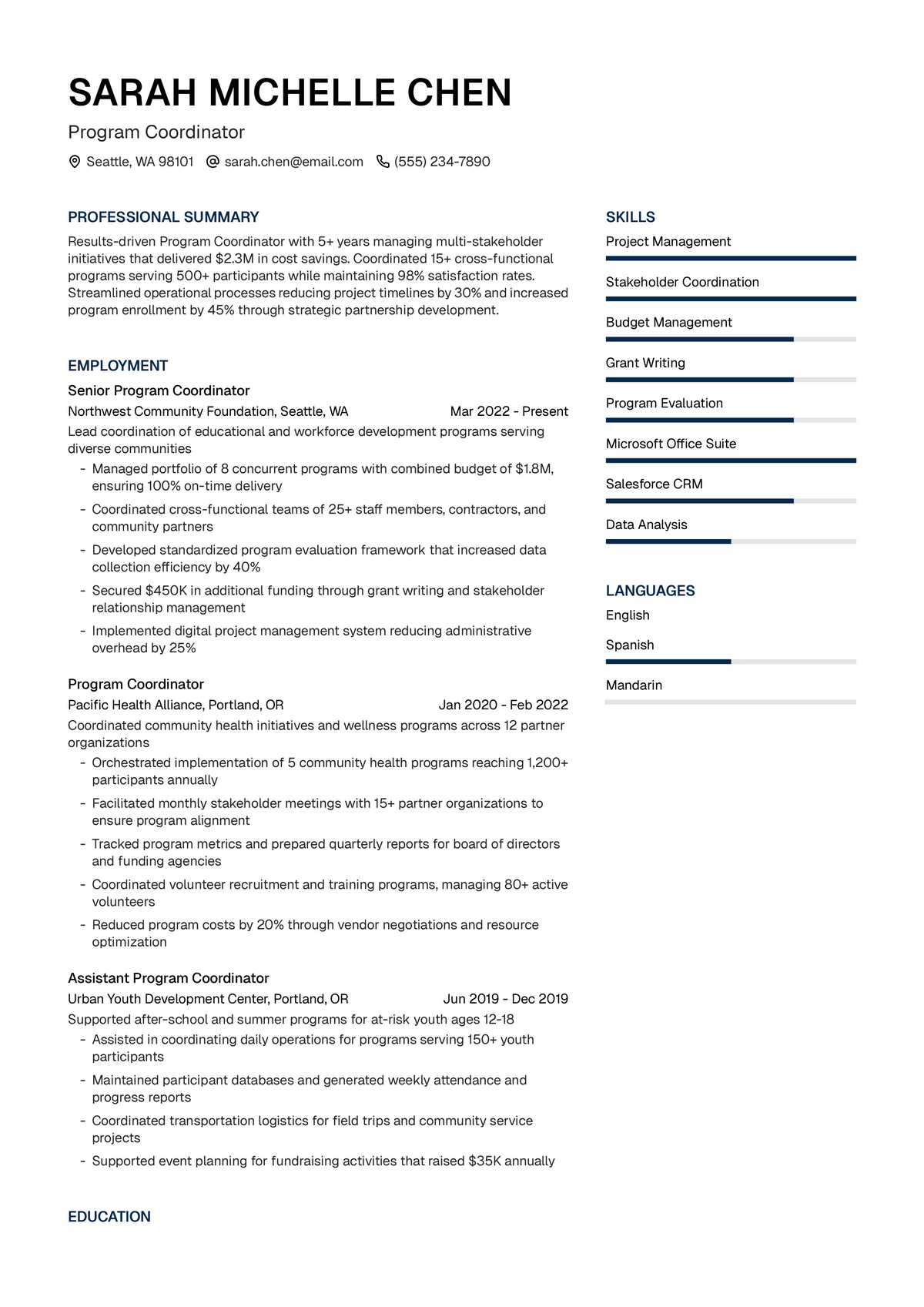 Program Coordinator Resume Example & Writing Guide | UseResume